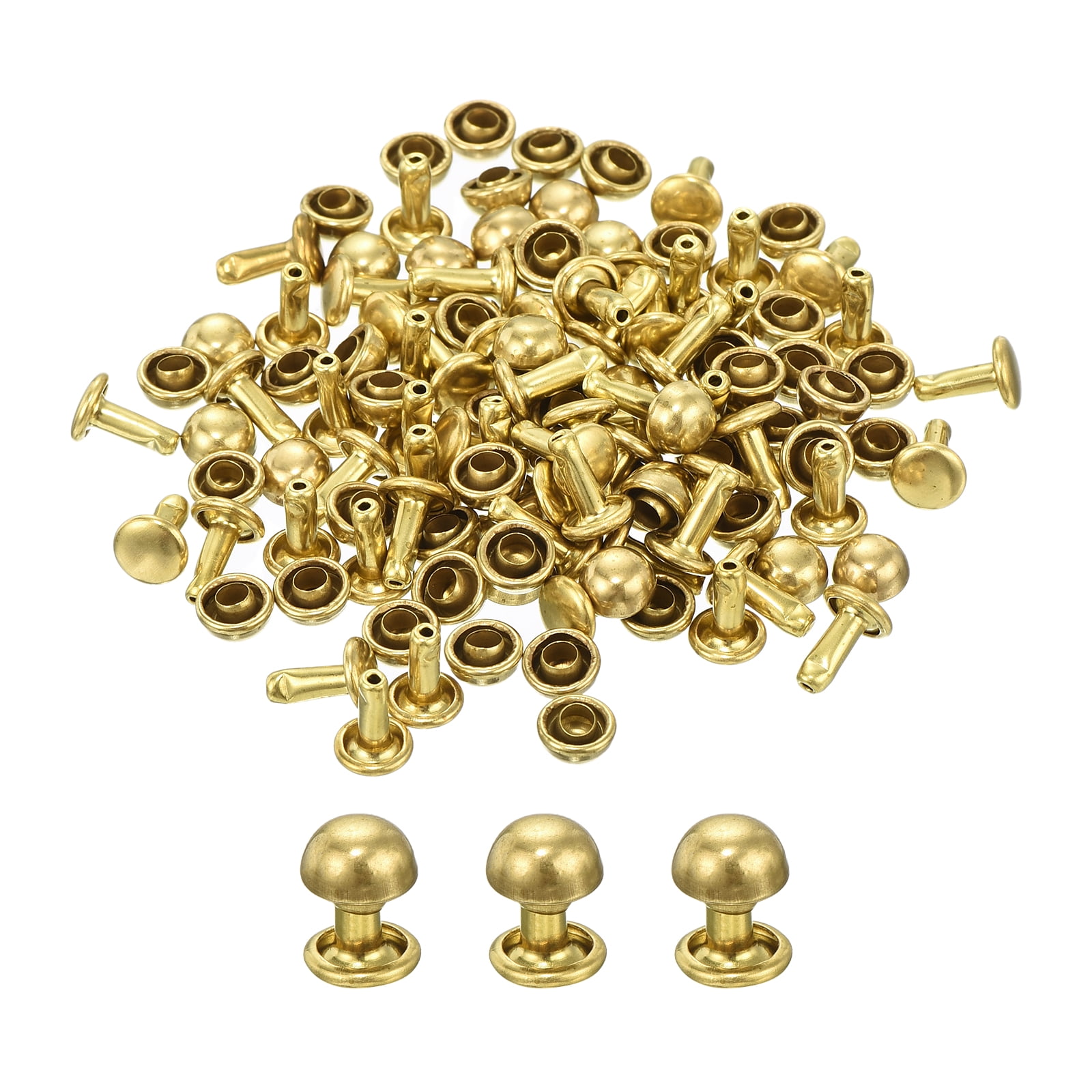 Uxcell 60 Set Round Studs Rivet, 6x7mm Brass Mushroom Shape Leather ...