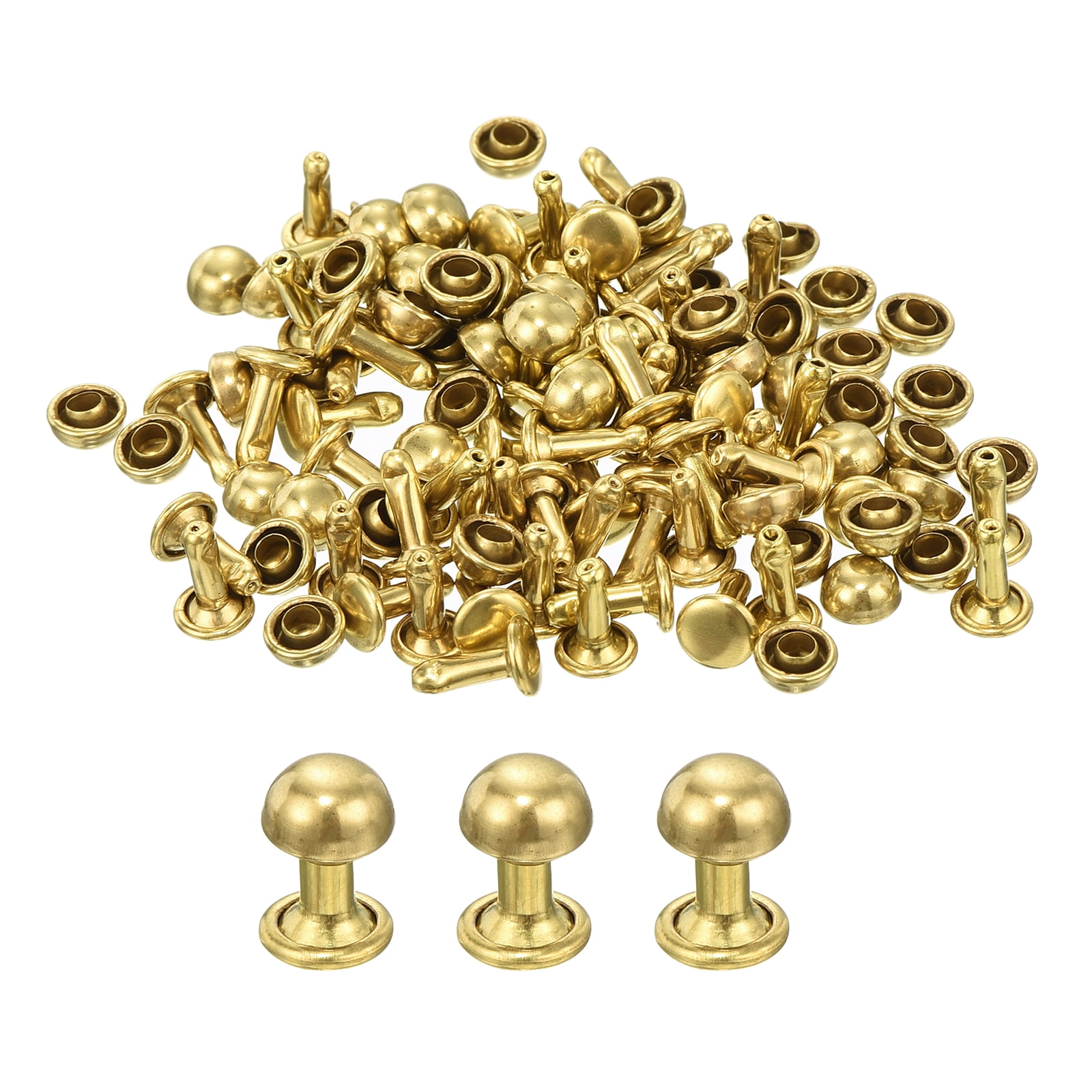 Uxcell 60 Set Round Studs Rivet, 6x8mm Brass Mushroom Shape Leather ...