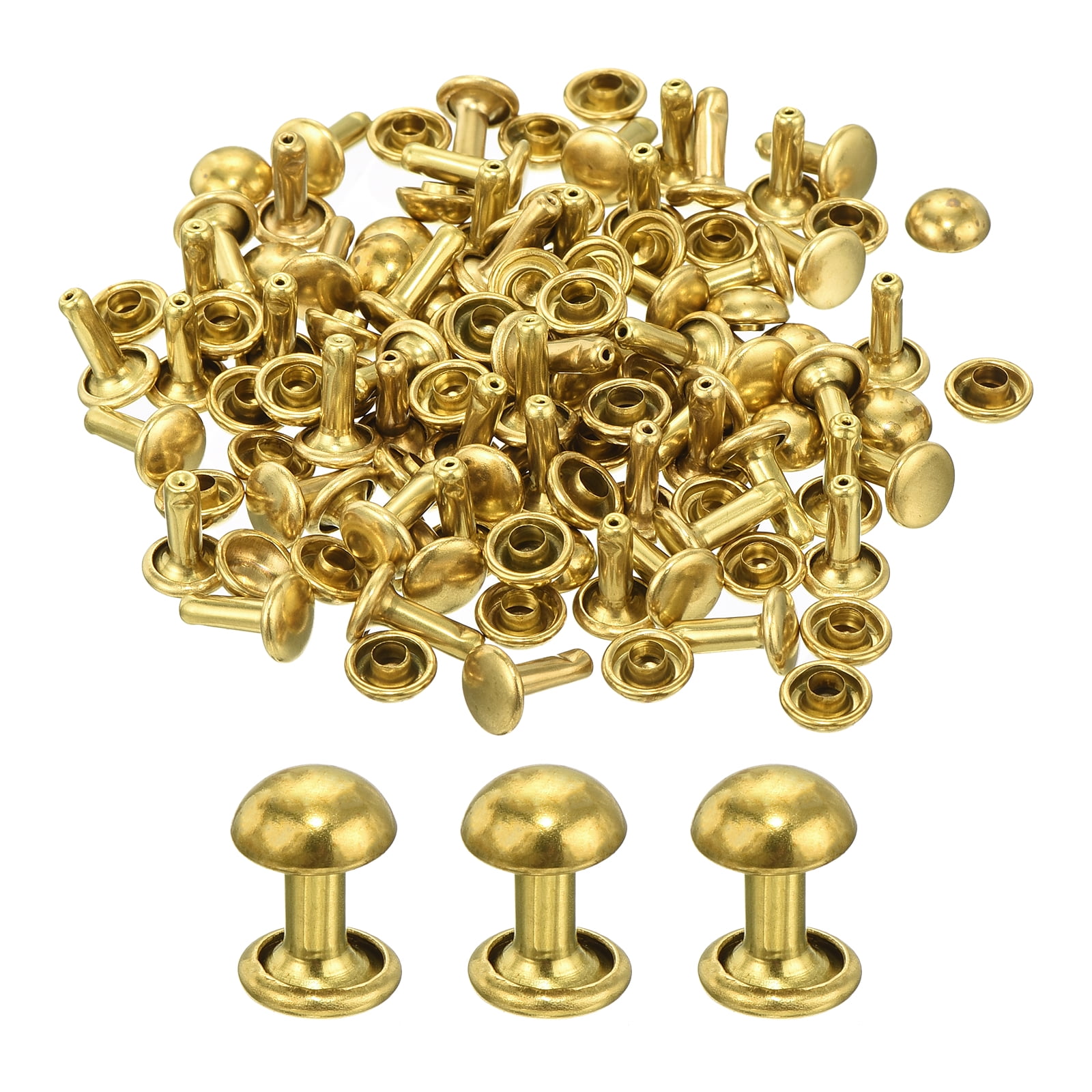 Uxcell 60 Set Round Studs Rivet, 8x10mm Brass Mushroom Shape Leather ...
