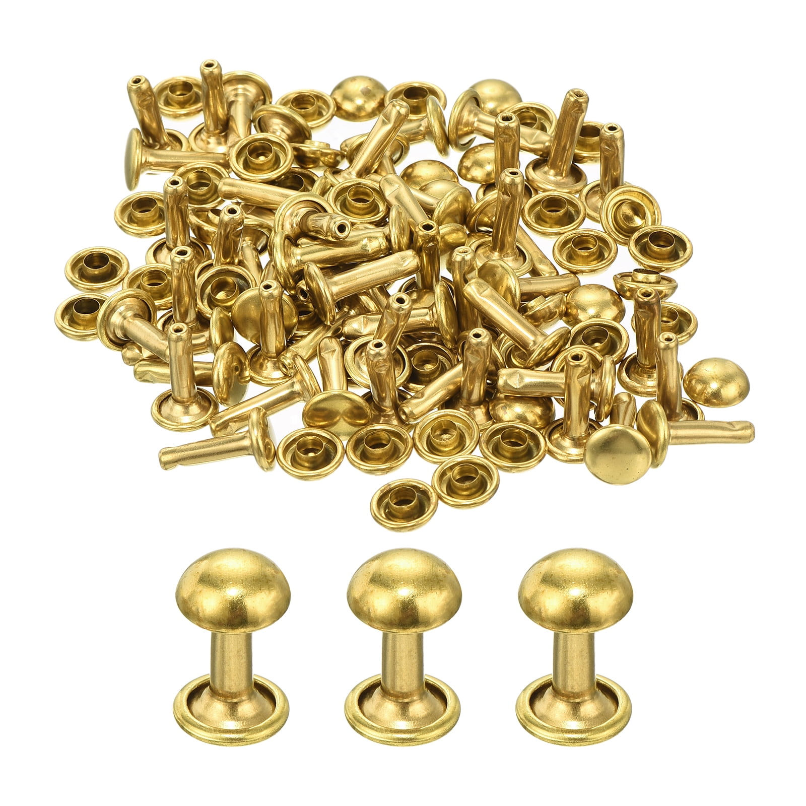 Uxcell 60 Set Round Studs Rivet, 8x12mm Brass Mushroom Shape Leather ...