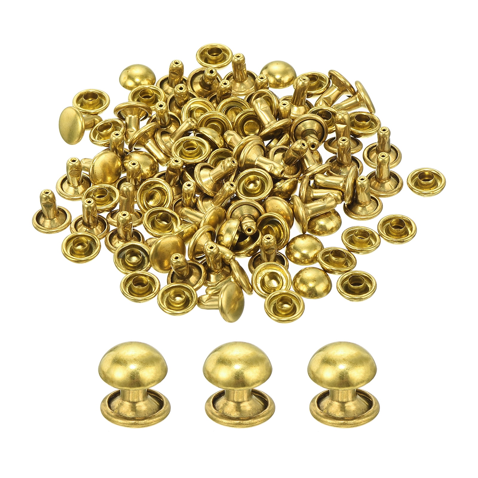 Uxcell 60 Set Round Studs Rivet, 8x7mm Brass Mushroom Shape Leather ...