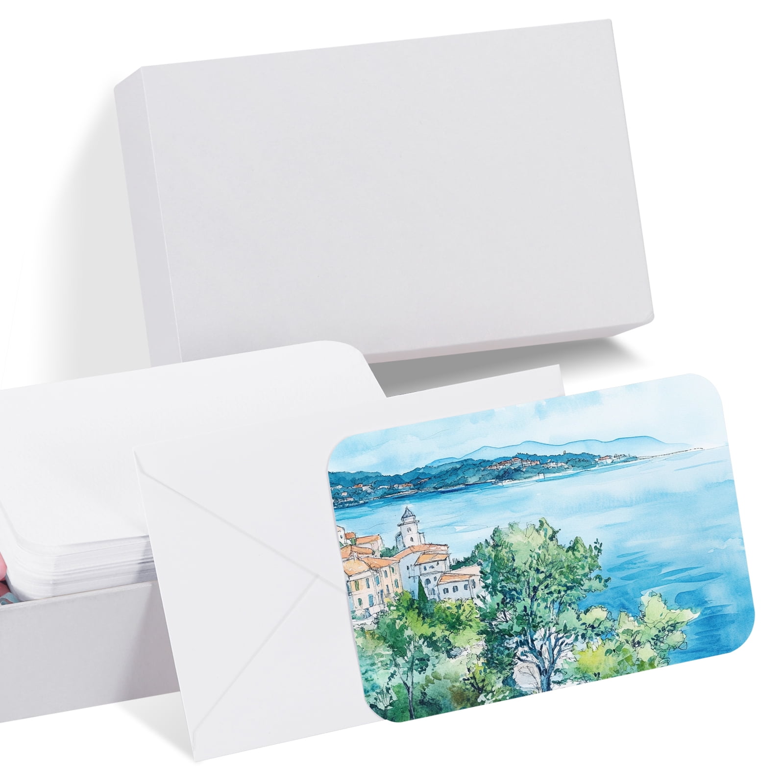 Uxcell 60 Sets Watercolor Cards Rounded Corners with Envelopes 4x6 Inch ...