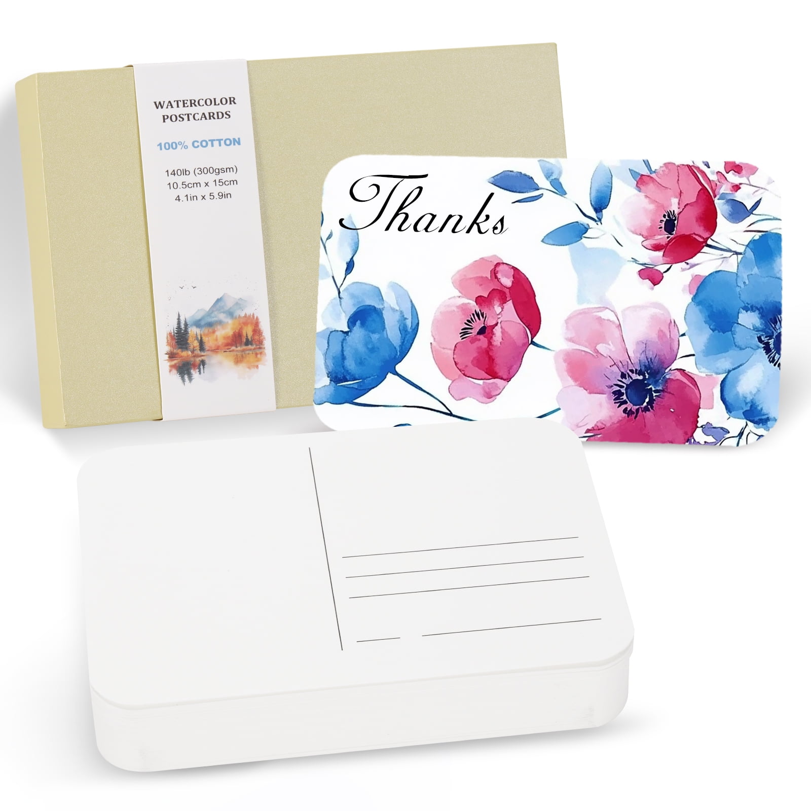 Uxcell 60 Sheets Watercolor Postcards, 4x6 Inch Rounded Corners Rough ...