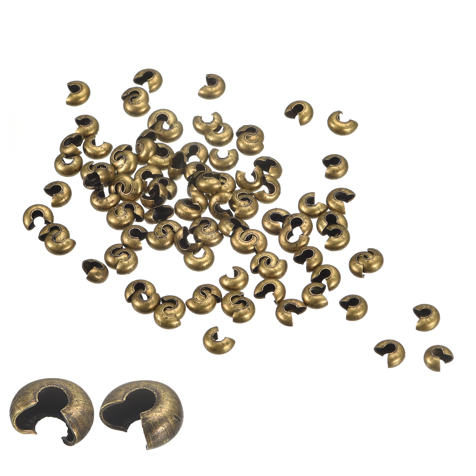 Uxcell 600 Pack 4mm Crimp Beads Covers Round Open Beads End Tips Bronze ...