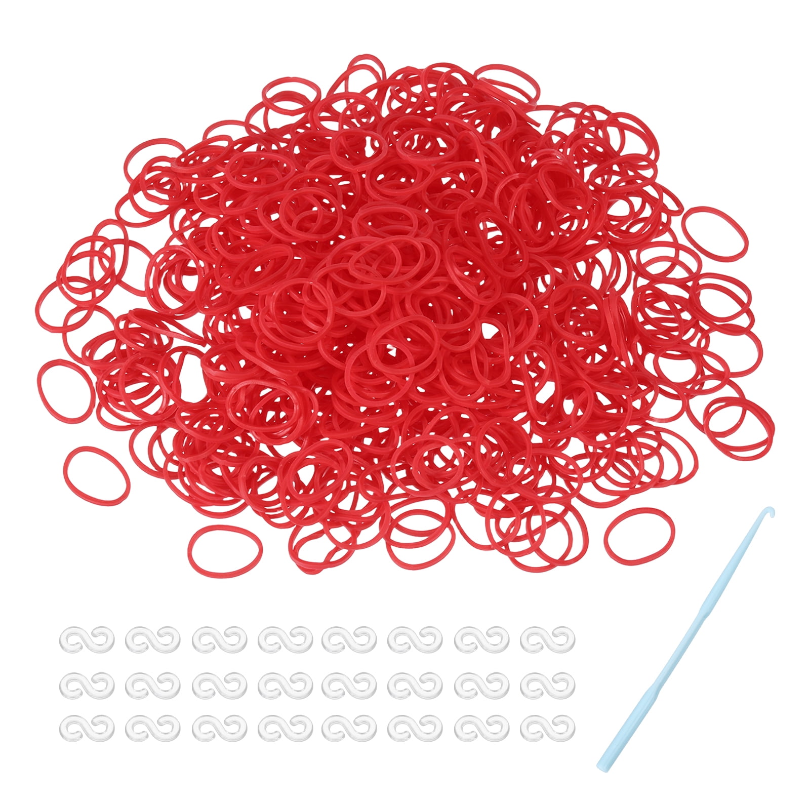 Uxcell 600 Pcs Loom Rubber Bands Kit with 25 Pcs S-Clips 1-Hook Red ...