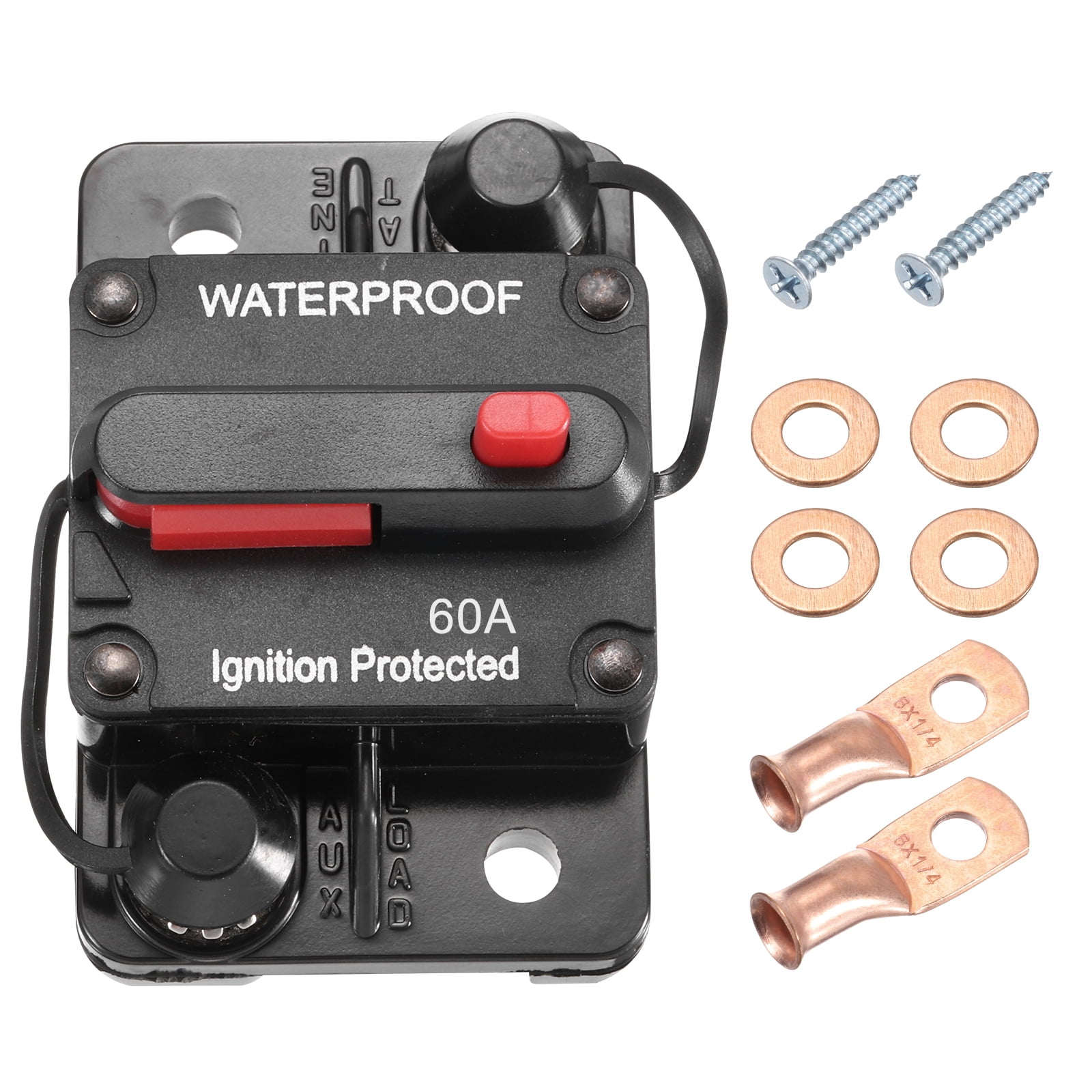 Uxcell 60A Circuit Breaker, 12-32V DC Automotive Circuit Breaker with ...