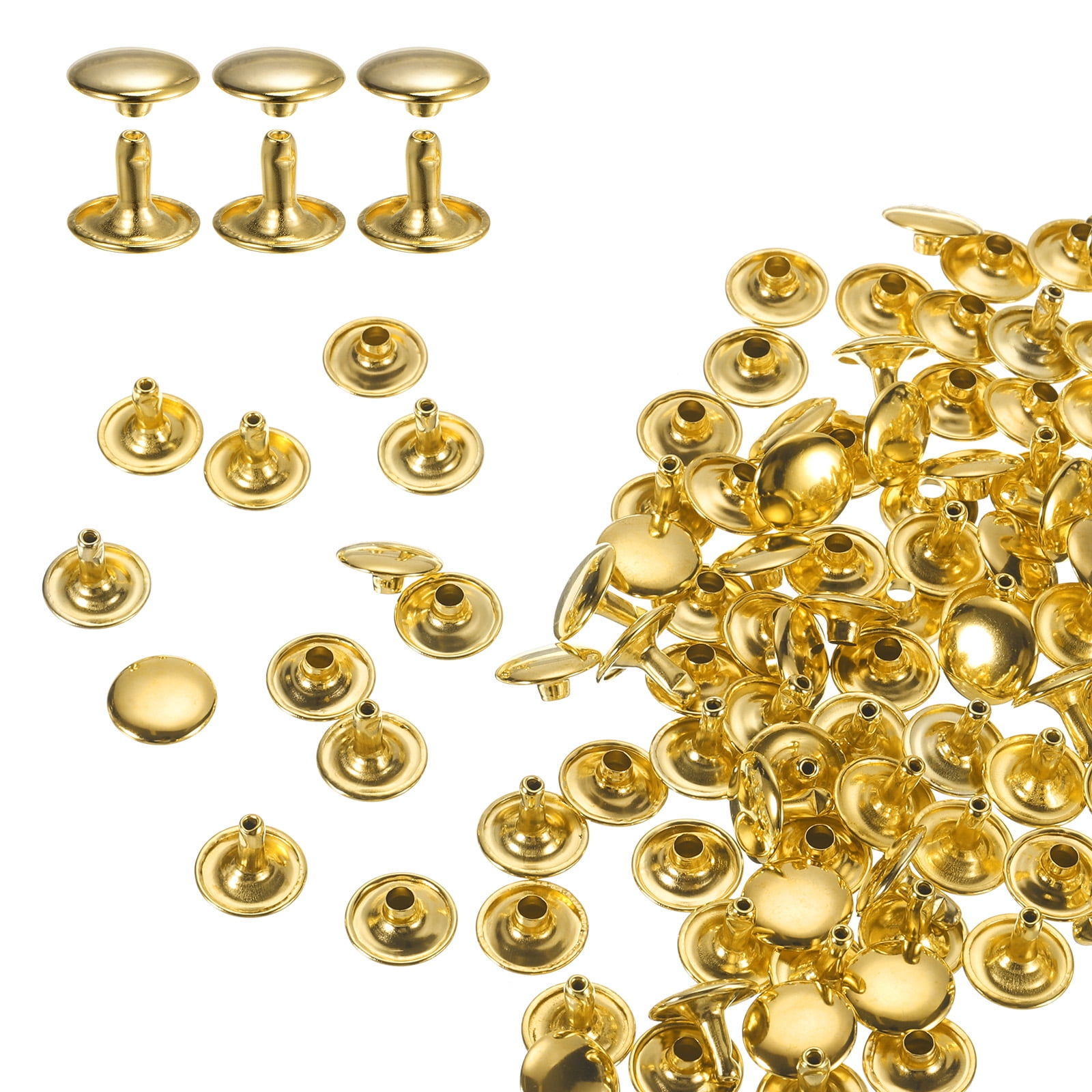 Uxcell 60Pack Double Cap Leather Rivet, 12x10mm Round Cap Tubular Metal ...