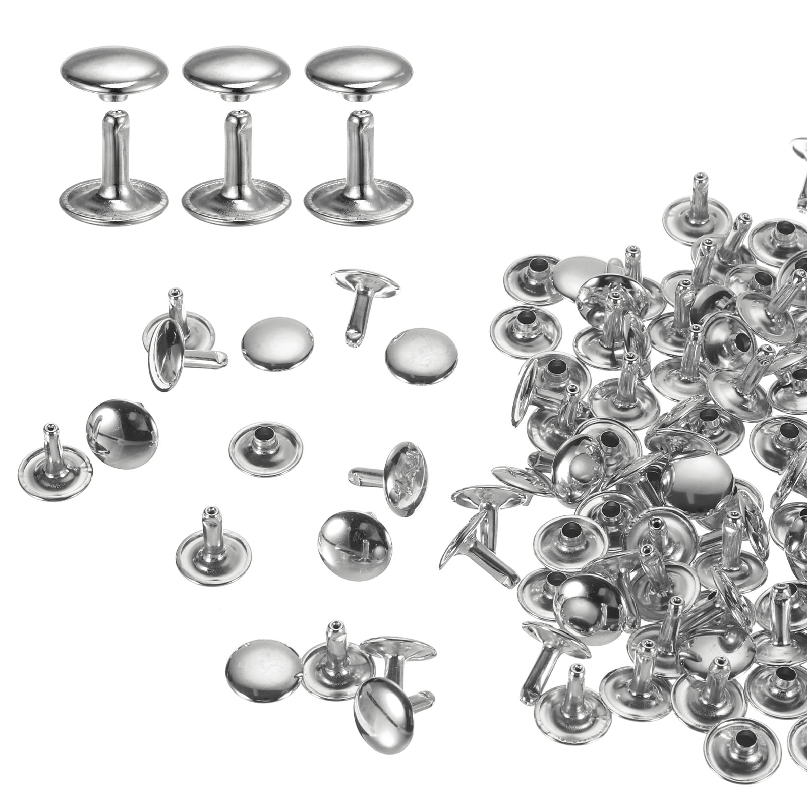 Uxcell 60Pack Double Cap Leather Rivet, 12x12mm Round Cap Tubular Metal ...
