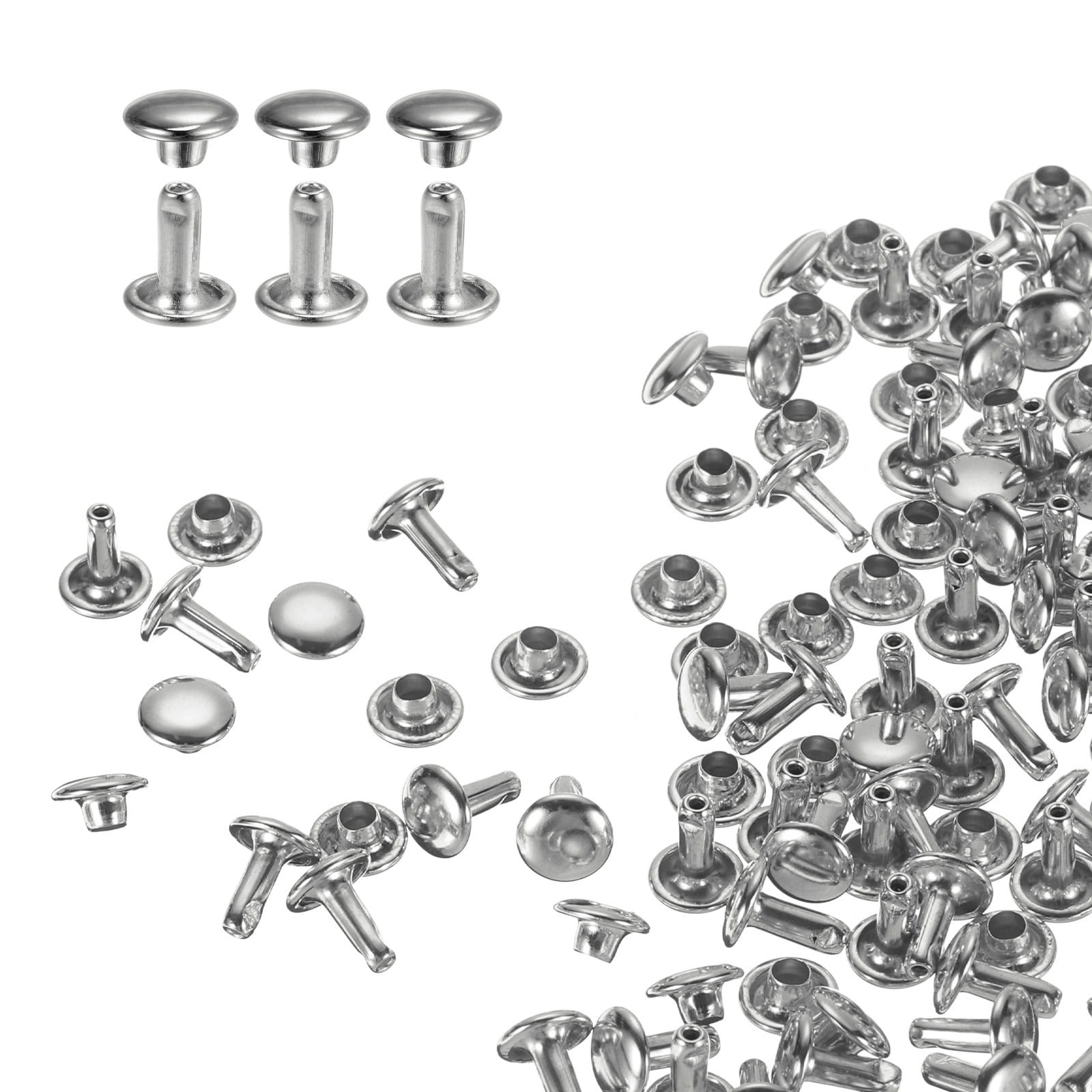 Uxcell 60Pack Double Cap Leather Rivet, 7x8mm Round Cap Tubular Metal ...