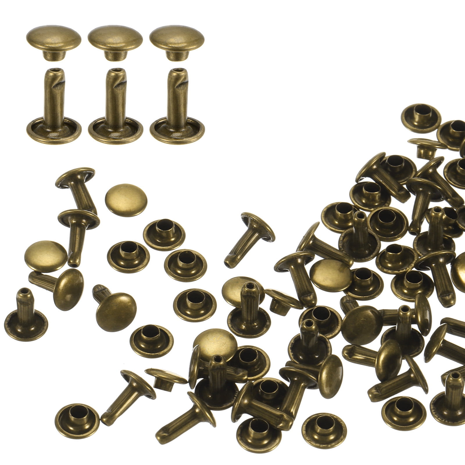 Uxcell 60Pack Double Cap Leather Rivet, 8x10mm Round Cap Tubular Metal ...