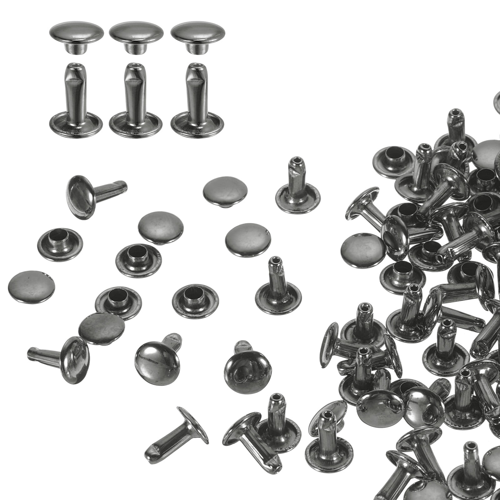 Uxcell 60Pack Double Cap Leather Rivet, 8x10mm Round Cap Tubular Metal ...