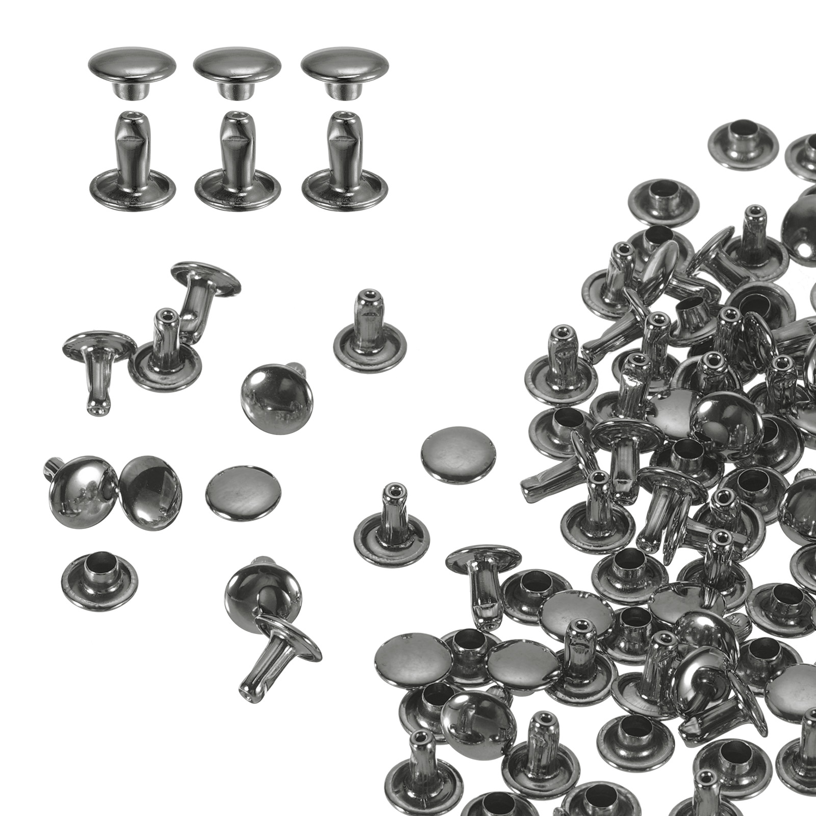 Uxcell 60Pack Double Cap Leather Rivet, 8x8mm Round Cap Tubular Metal ...