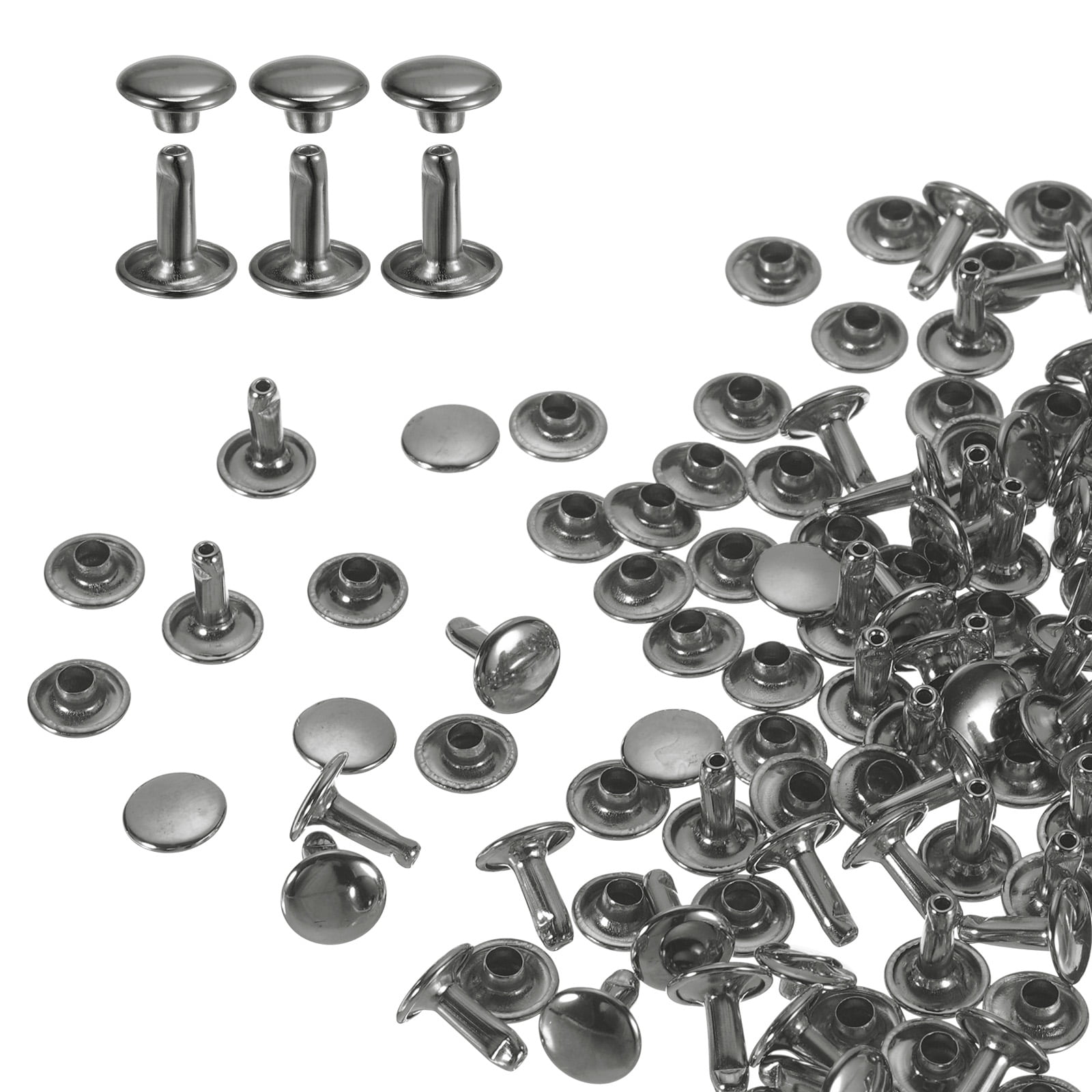 Uxcell 60Pack Double Cap Leather Rivet, 9x10mm Round Cap Tubular Metal ...
