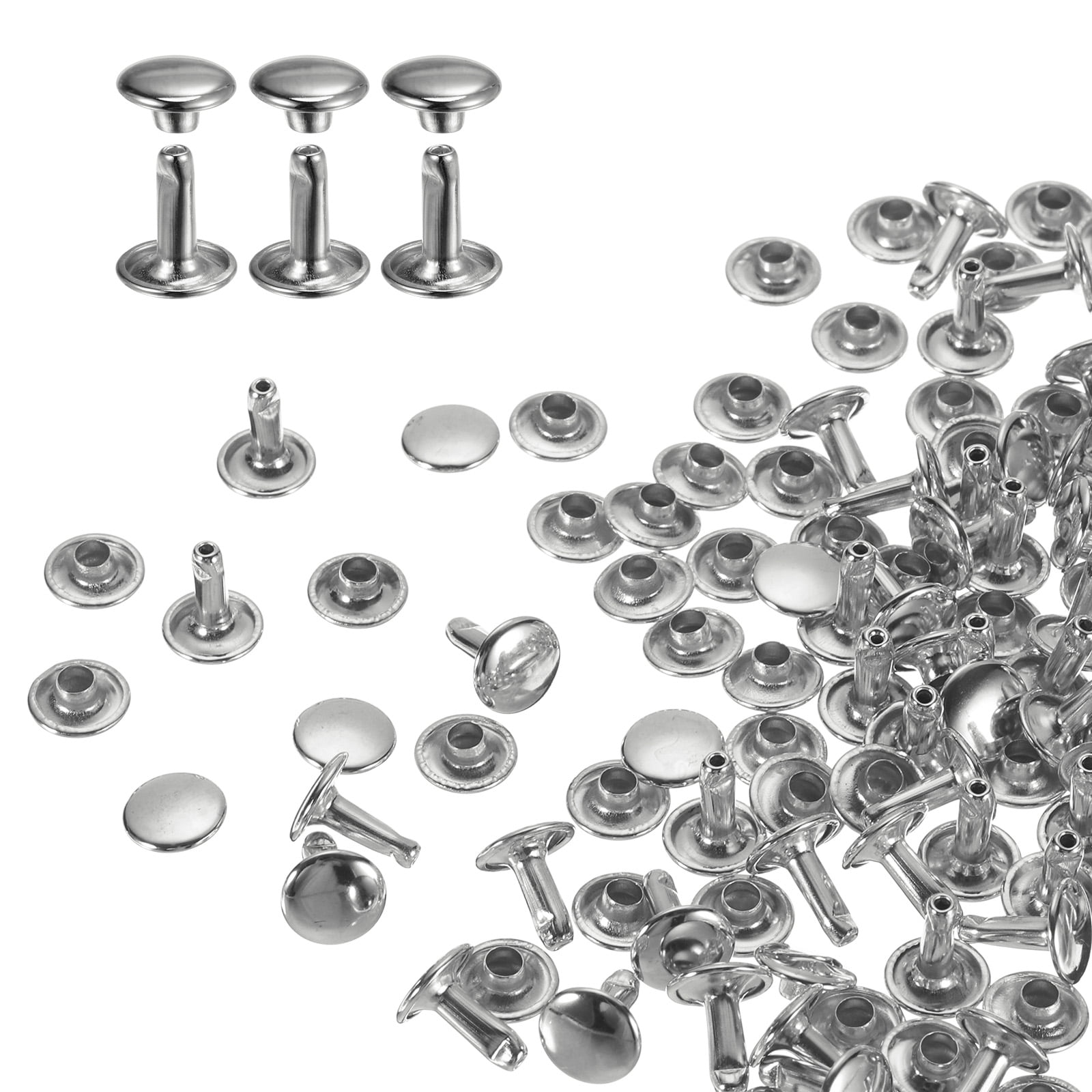 Uxcell 60Pack Double Cap Leather Rivet, 9x10mm Round Cap Tubular Metal ...