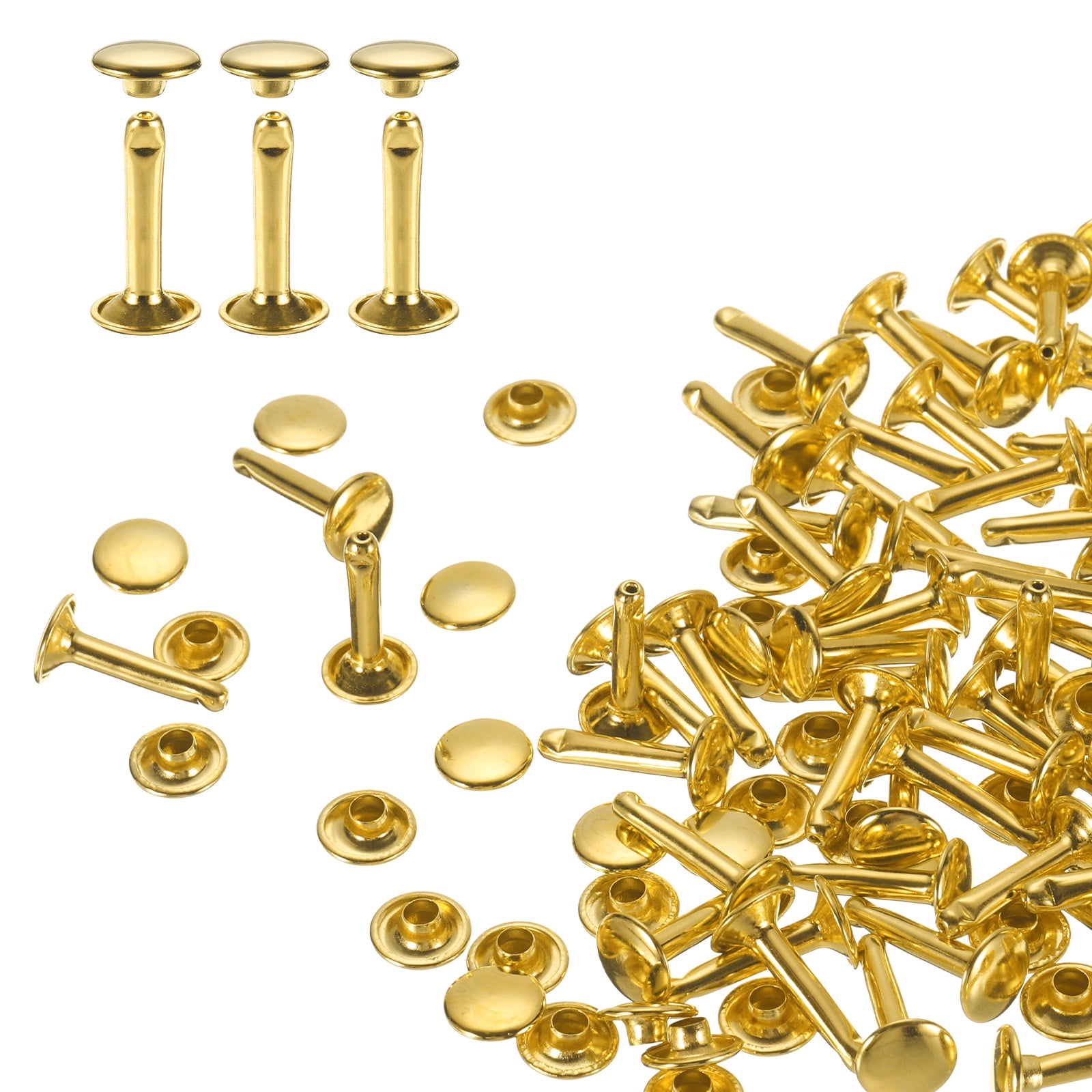 Uxcell 60Pack Double Cap Leather Rivet, 9x16mm Round Cap Tubular Metal ...