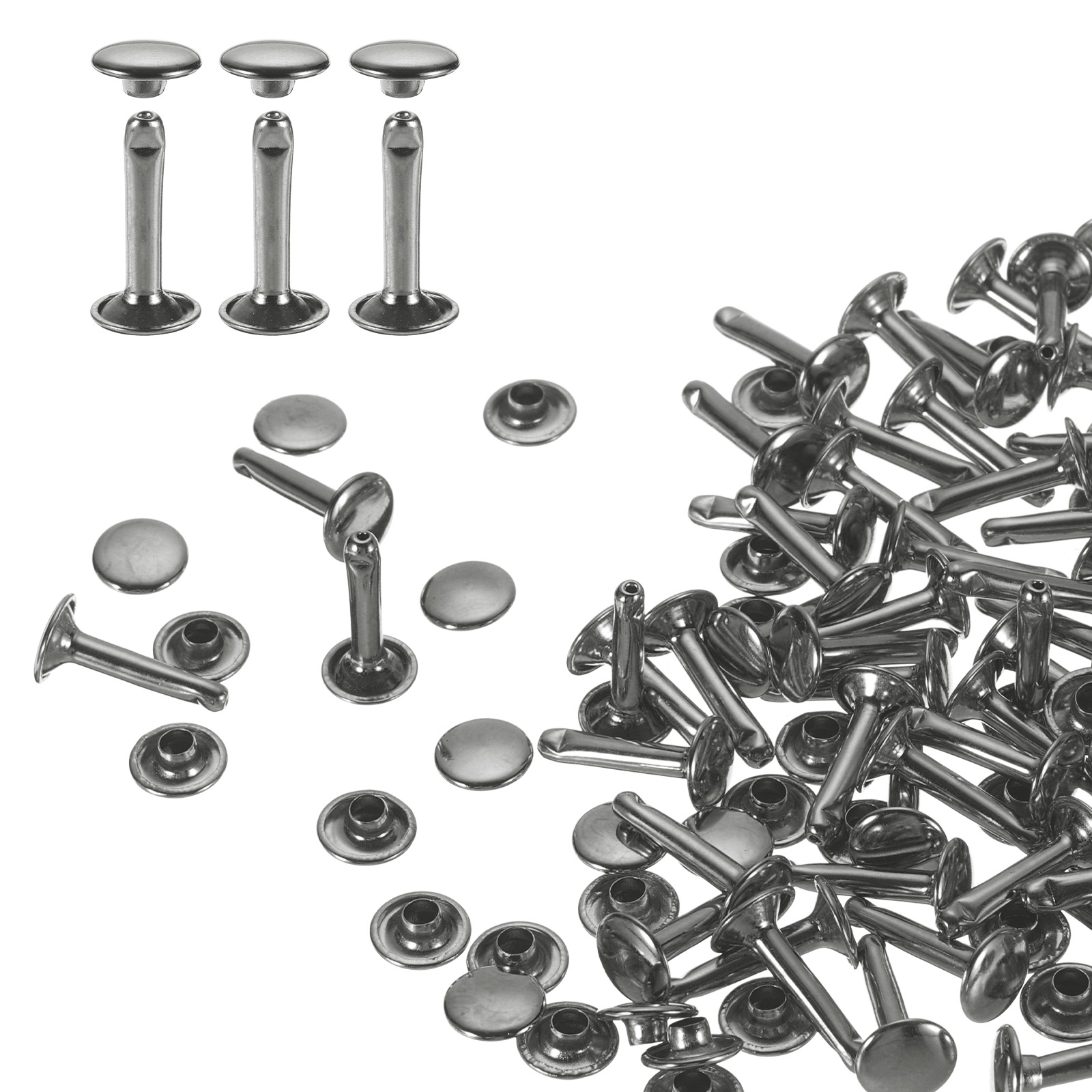Uxcell 60Pack Double Cap Leather Rivet, 9x16mm Round Cap Tubular Metal ...