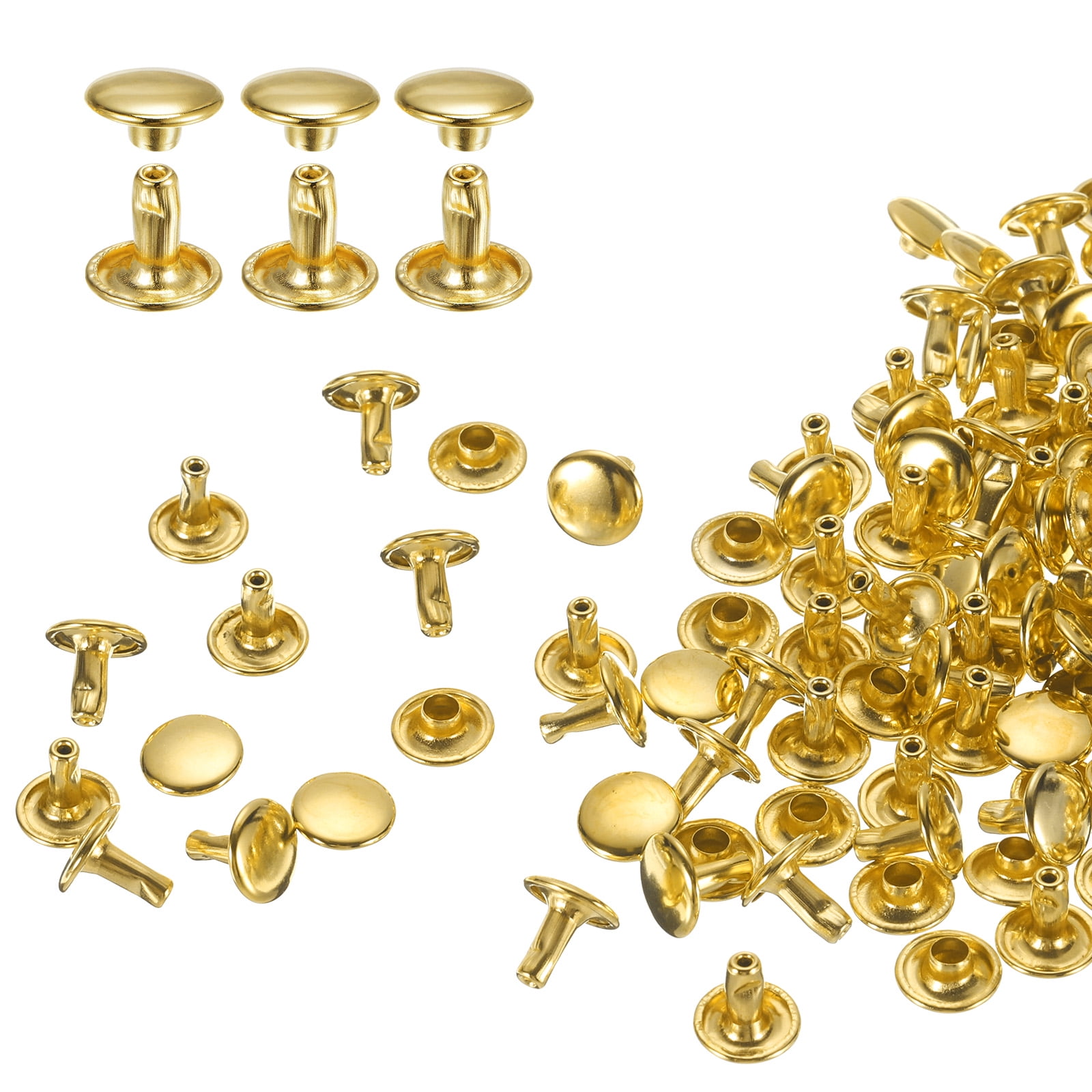 Uxcell 60Pack Double Cap Leather Rivet, 9x8mm Round Cap Tubular Metal ...