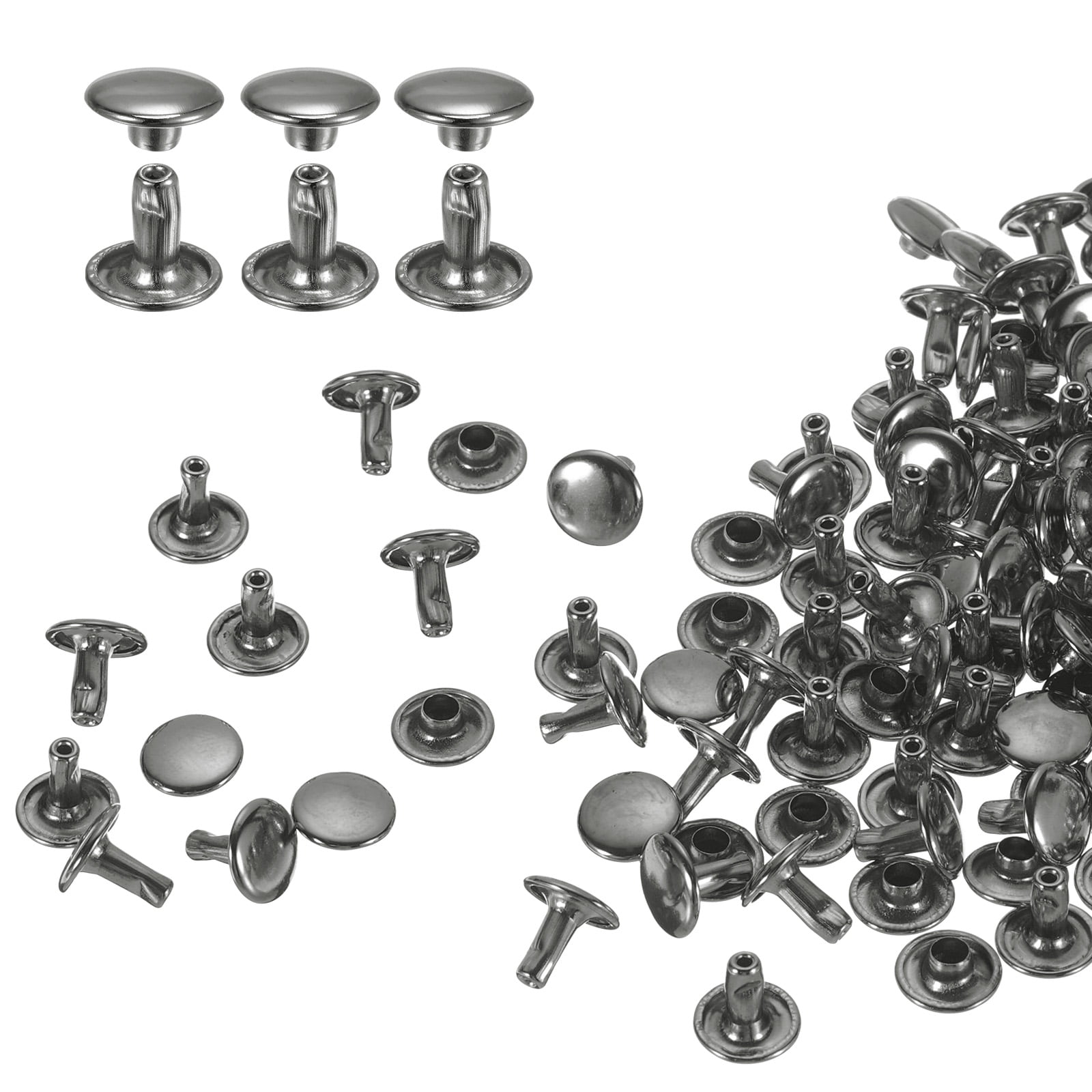Uxcell 60Pack Double Cap Leather Rivet, 9x8mm Round Cap Tubular Metal ...