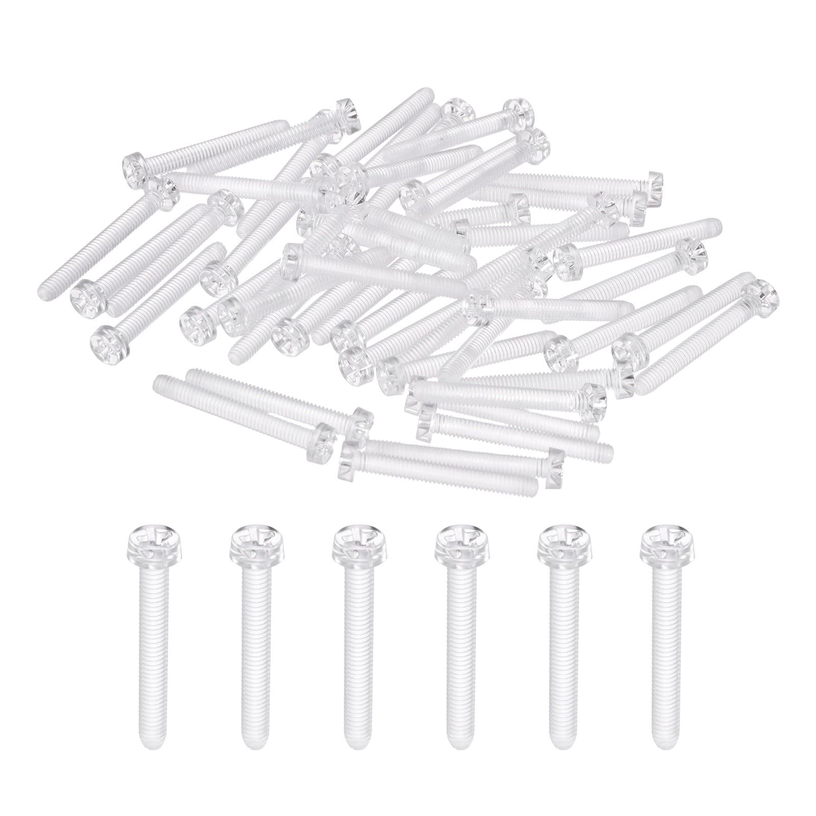 Uxcell 60Pcs Clear Acrylic Screws, M4x30mm PC Plastic Phillips Round ...