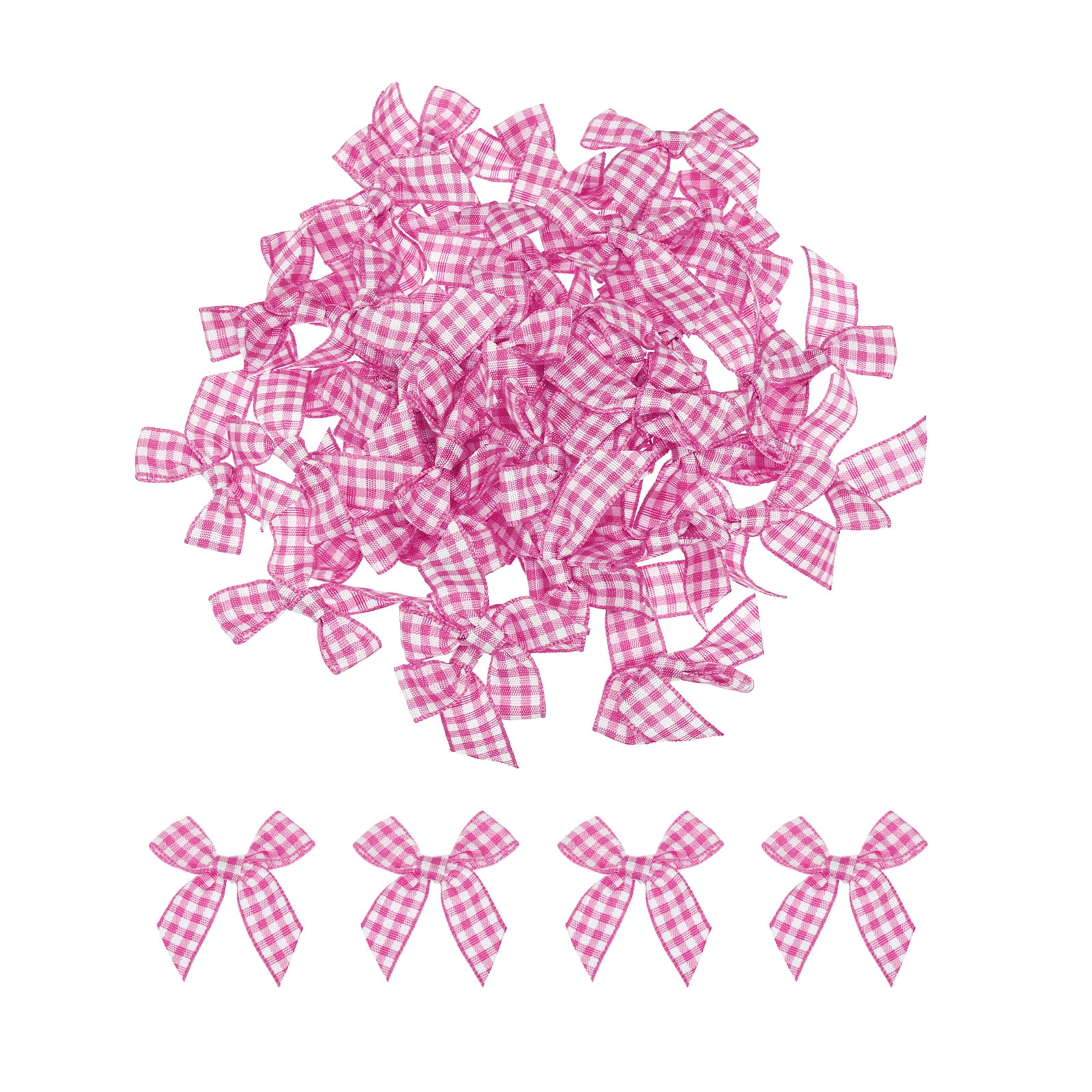 Uxcell 60Pcs Mini Gingham Ribbon Bow 1.5" Checkered Fabric Satin Ribbon ...