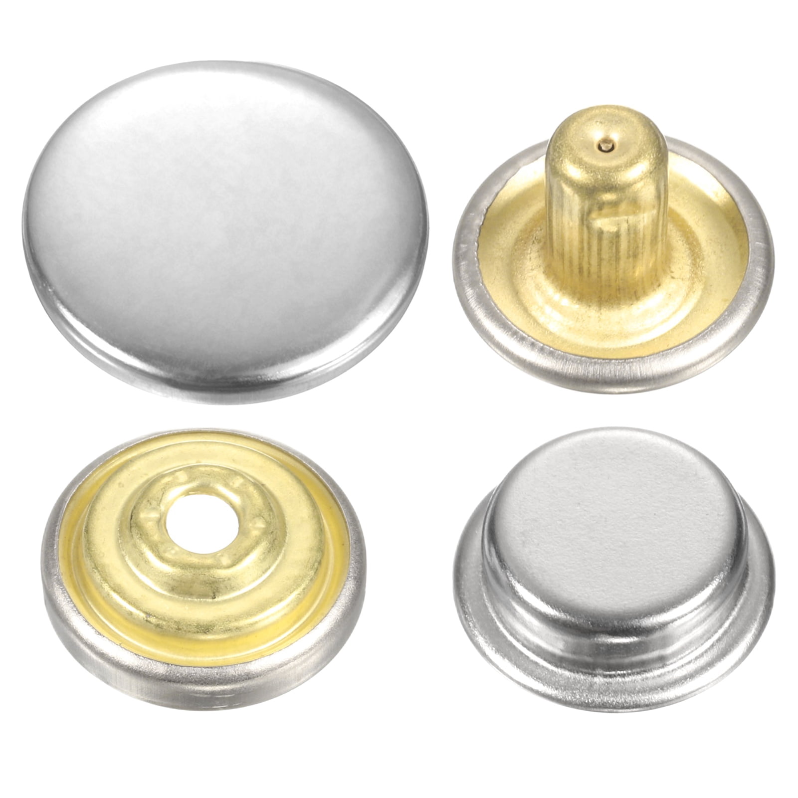 Uxcell 60Set Press-Stud Cap Button 15mm Metal Snap Fastener for Clothes ...