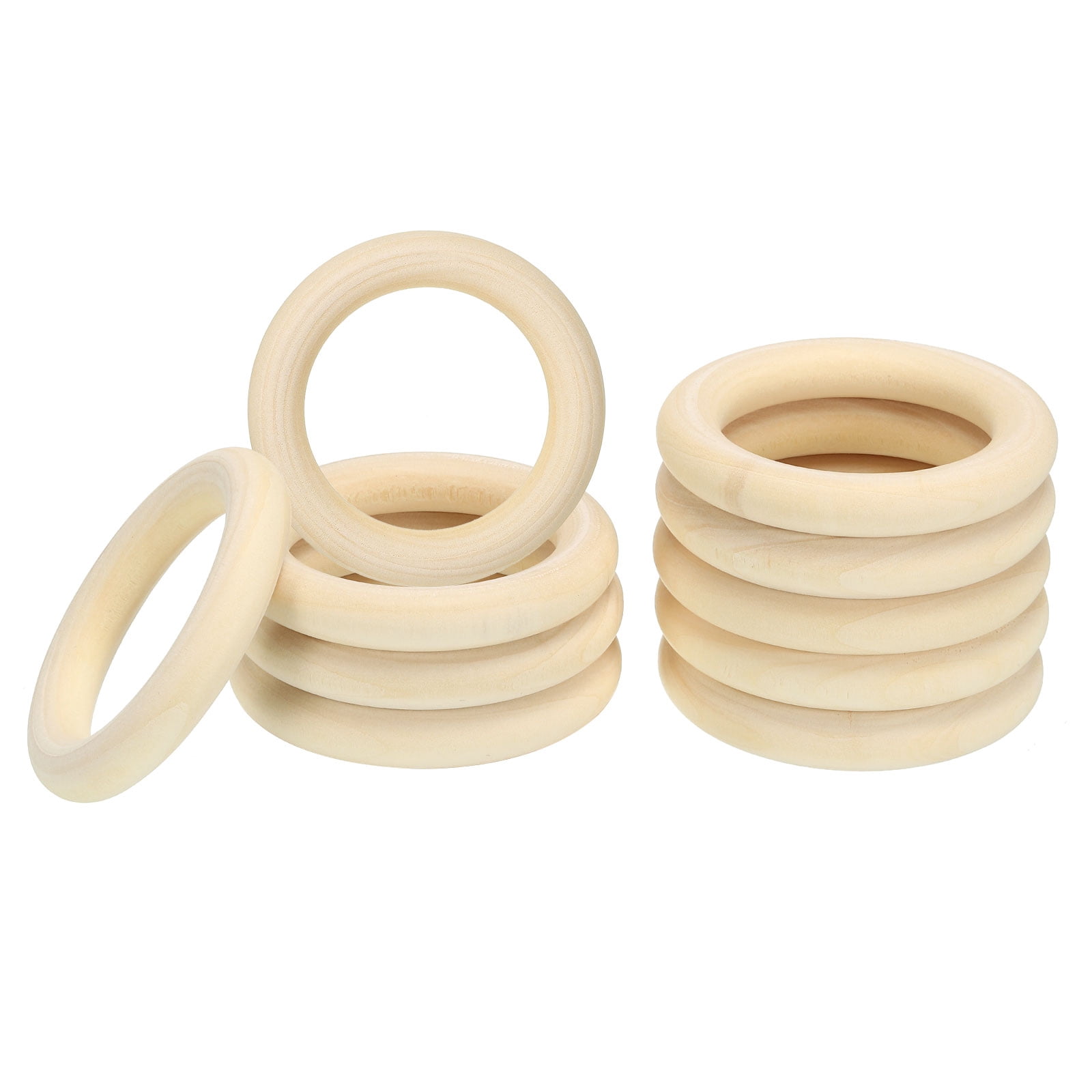 Uxcell 60mm Unfinished Wooden Rings, 10 Pack Natural Solid Circle Rings ...