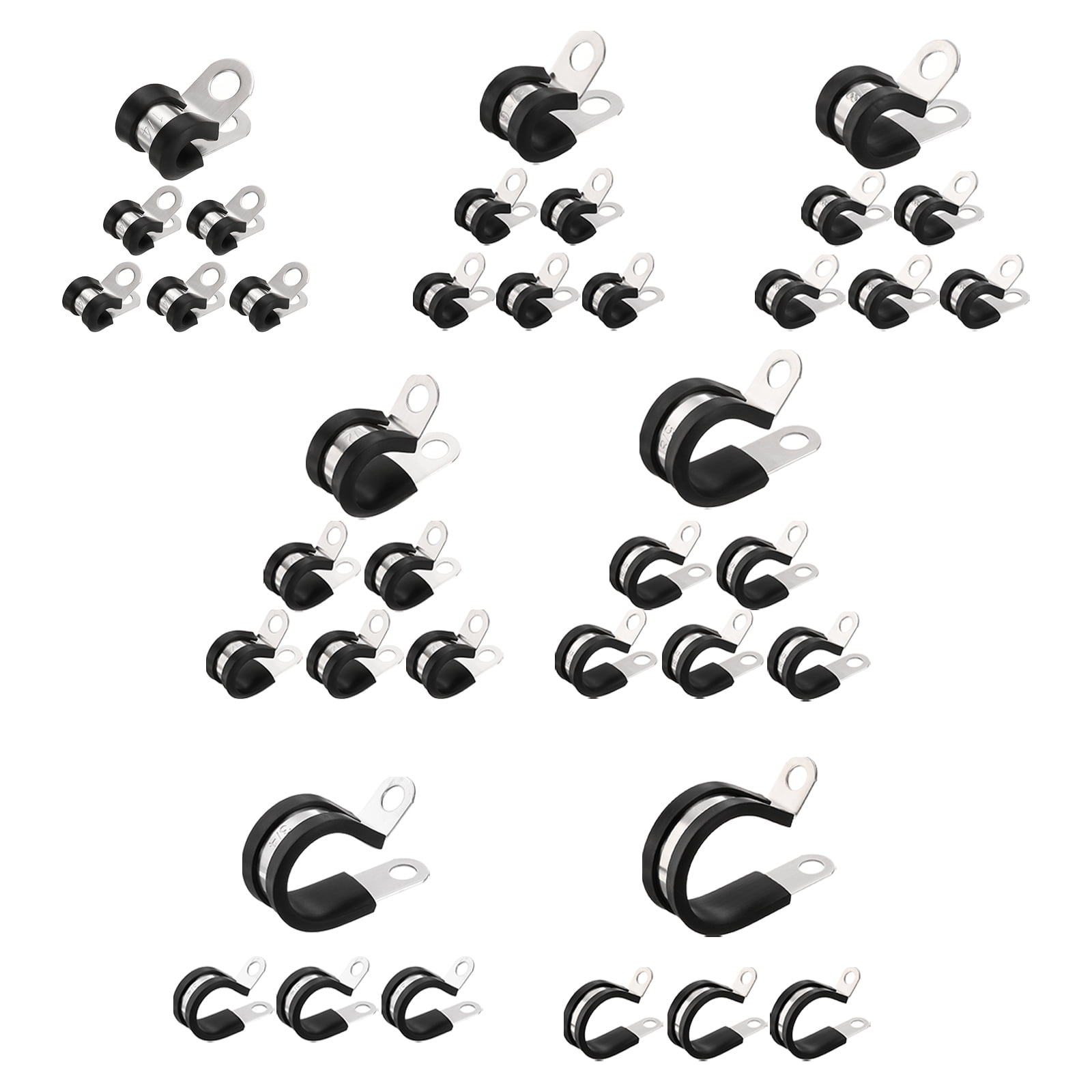 Uxcell 60pcs Stainless Steel Cable Clamps 1/4"-1" Rubber Cushioned ...