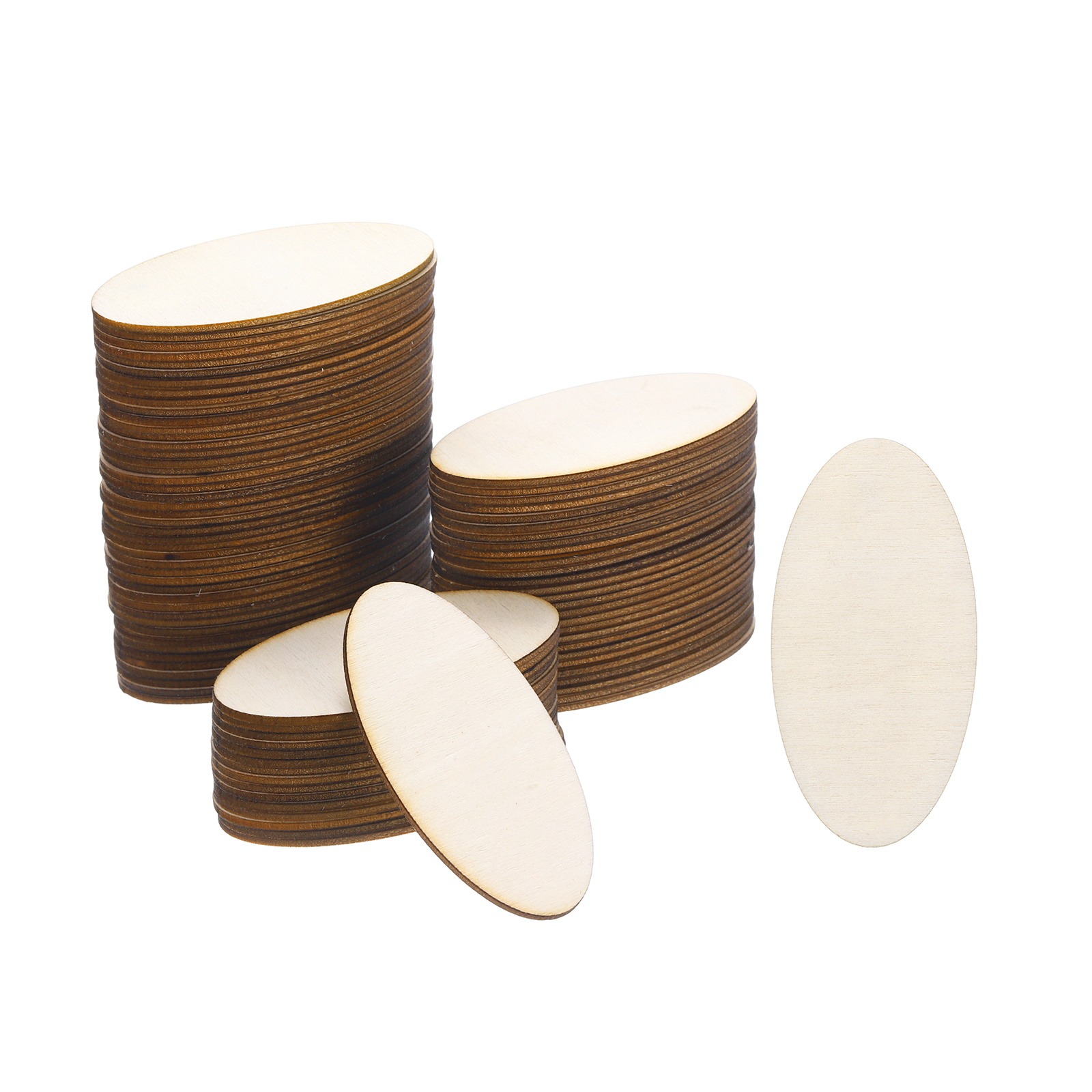 Uxcell 60x30mm Wood Pieces, 100 Pack Unfinished Oval Wood Shapes Blank ...