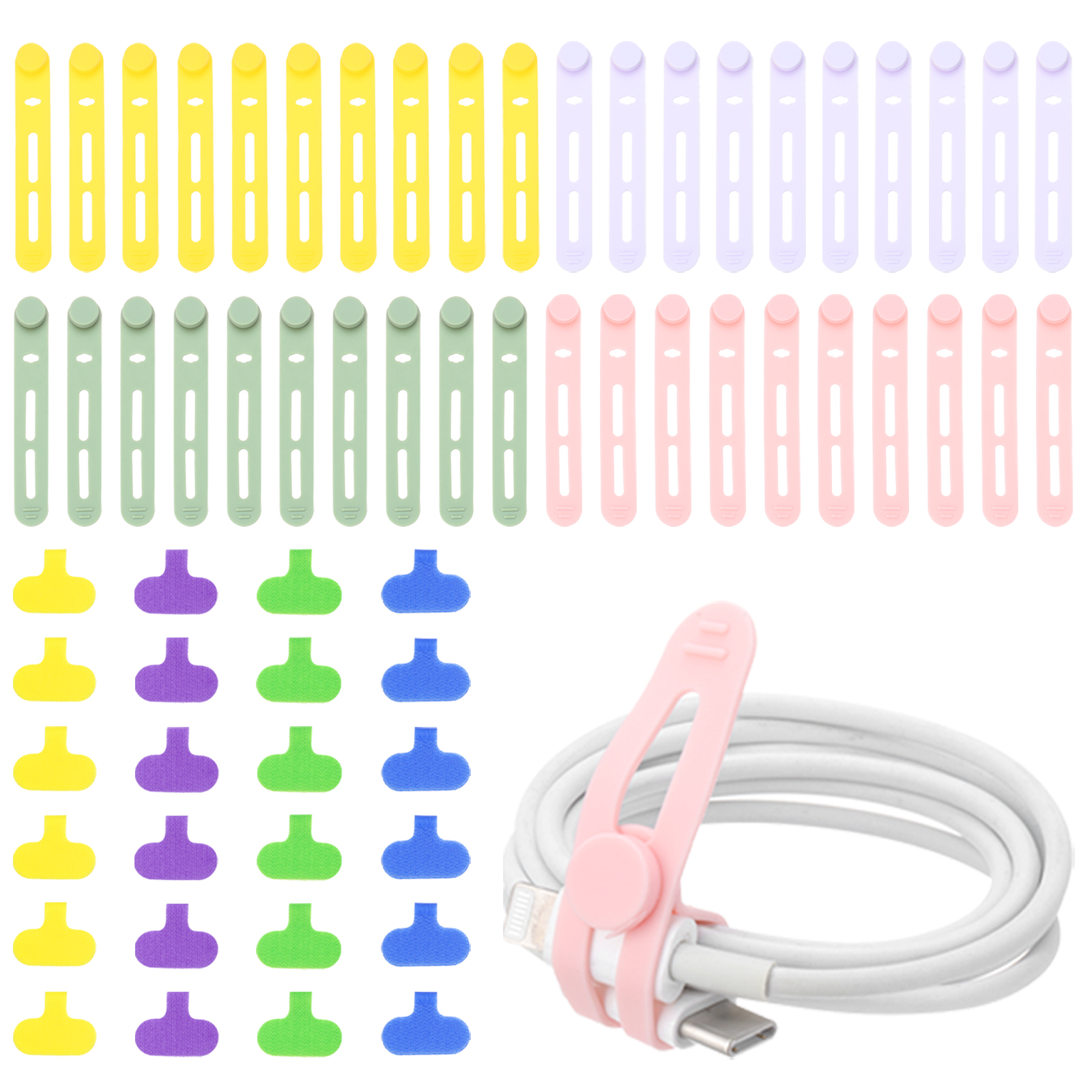 Uxcell 64Pcs Cable Labels and Silicone Cable Ties Strap Charging Cord ...