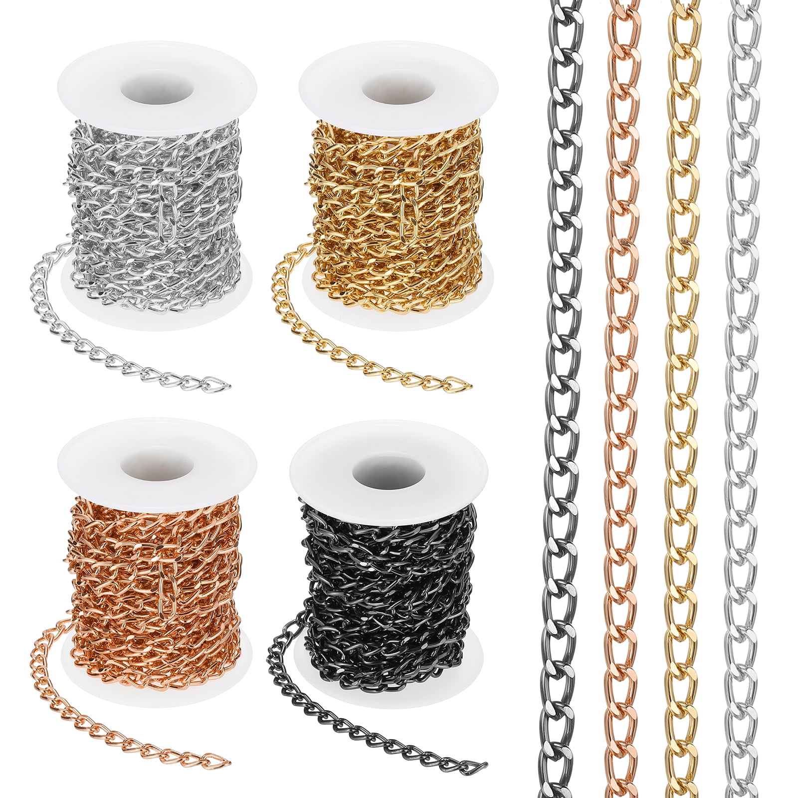 Uxcell 65.6ft Aluminium Curb Chains Twisted Links, 4 Rolls 9x6mm Curb ...