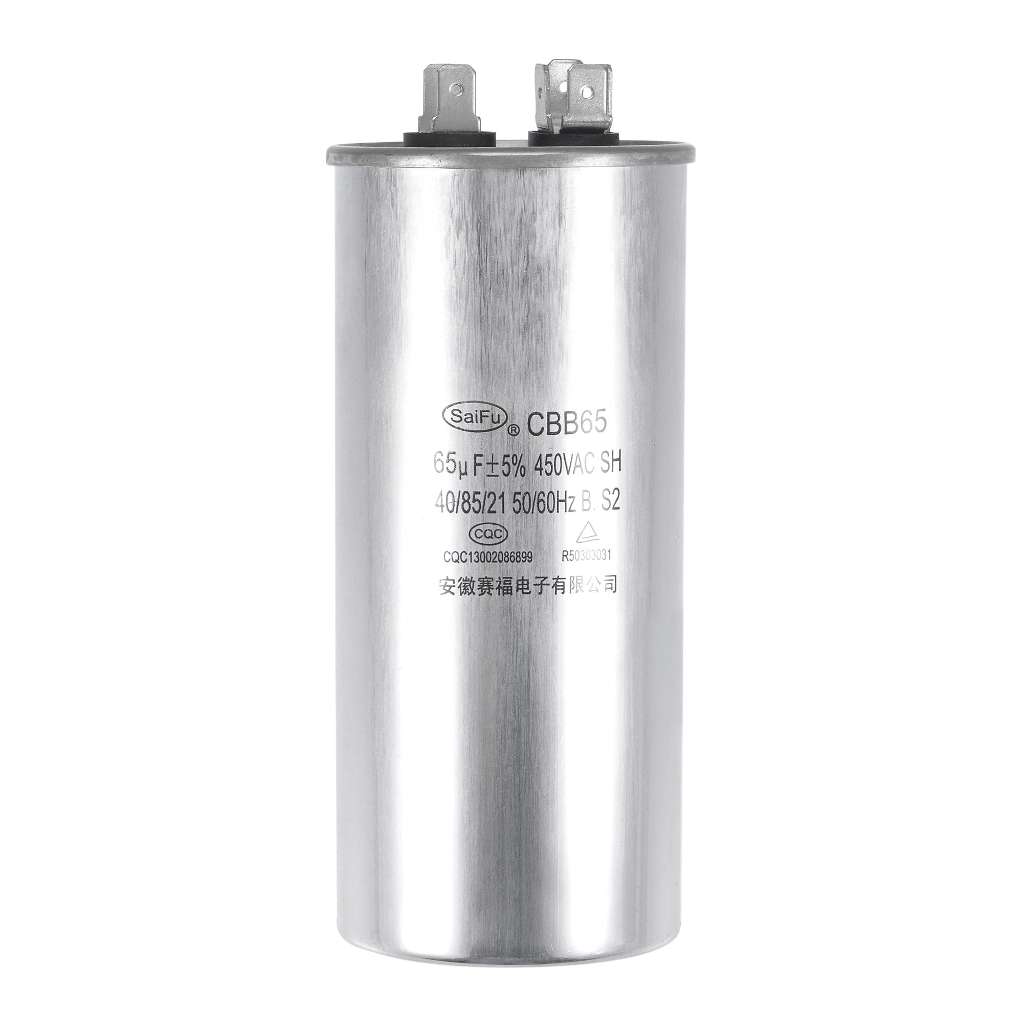 Uxcell 65uF 450V AC Aluminum Case with Terminal Round CBB65 Run ...