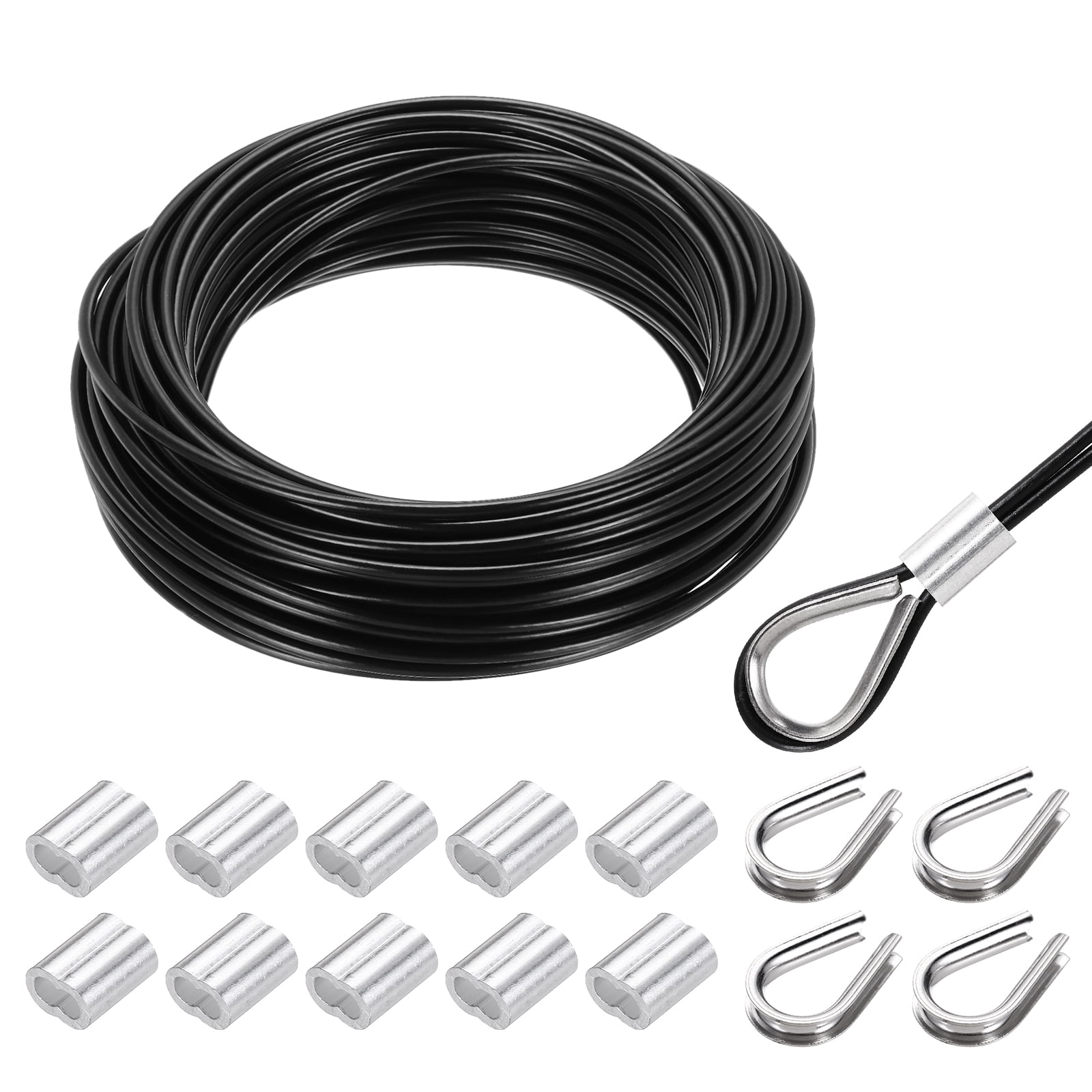 Uxcell 66FT Stainless Steel Cable Railing Kit, 1/8" Vinyl Coated 7x7 ...