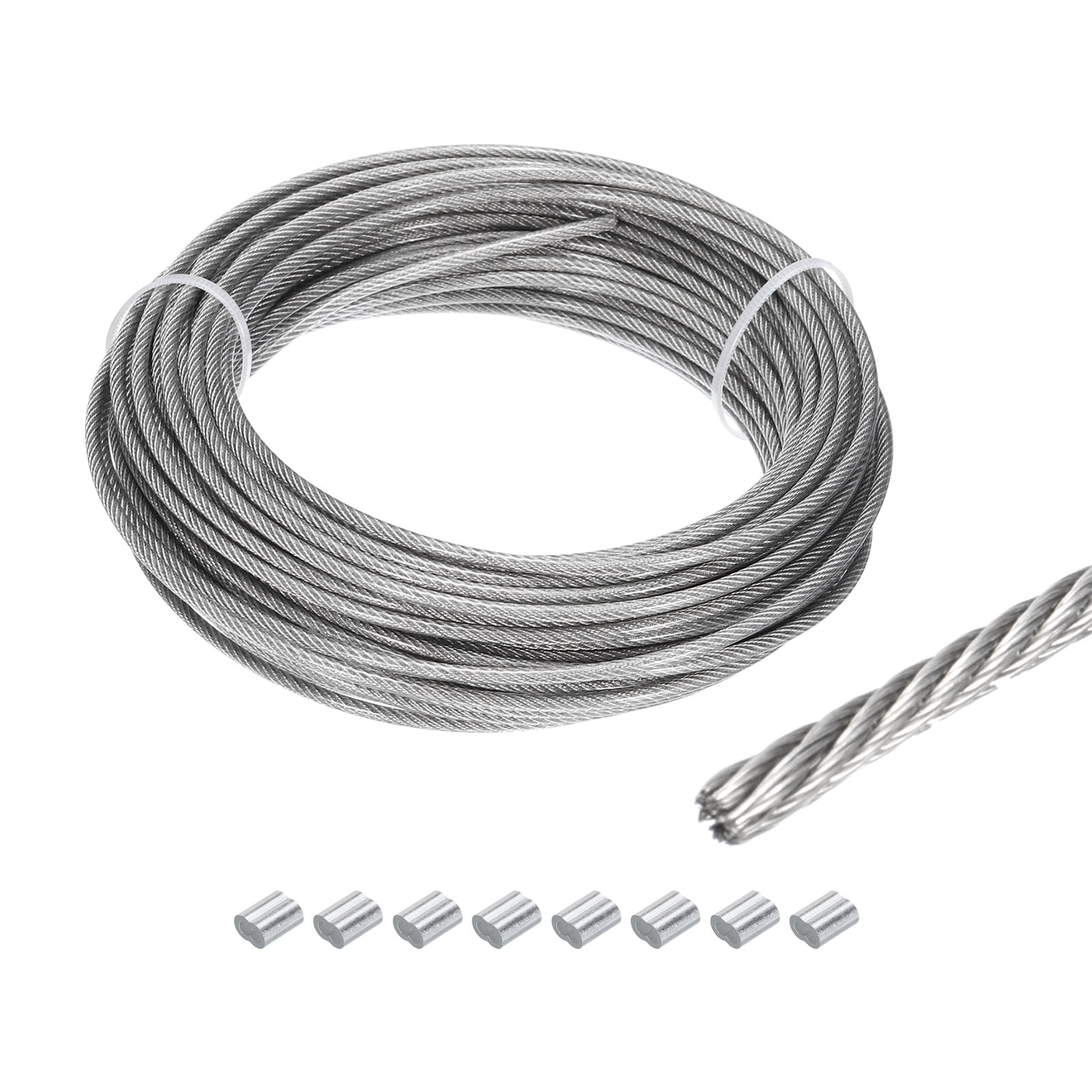 Uxcell 66Ft(20M) Wire Rope 304 Stainless Steel Cable 1/8"(3mm) Vinyl ...