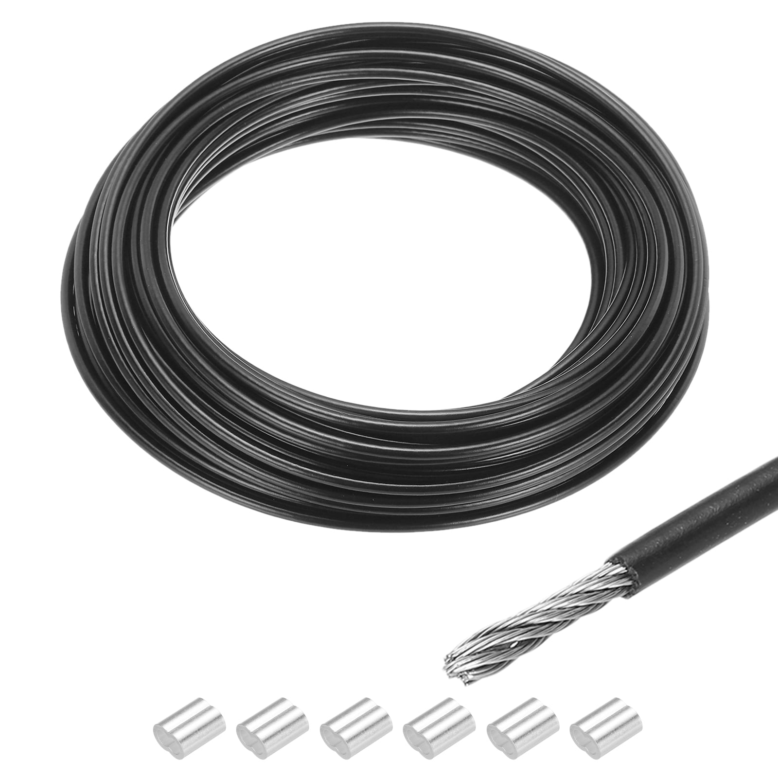 Uxcell 66Ft(20m) Wire Rope 304 Stainless Steel Cable 1/8"(3mm) Vinyl ...