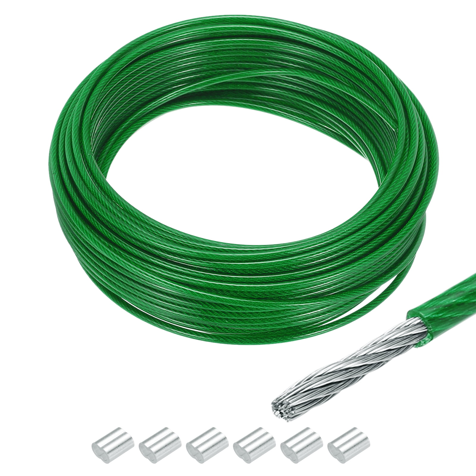 Uxcell 66Ft(20m) Wire Rope 304 Stainless Steel Cable 1/8"(3mm) Vinyl ...