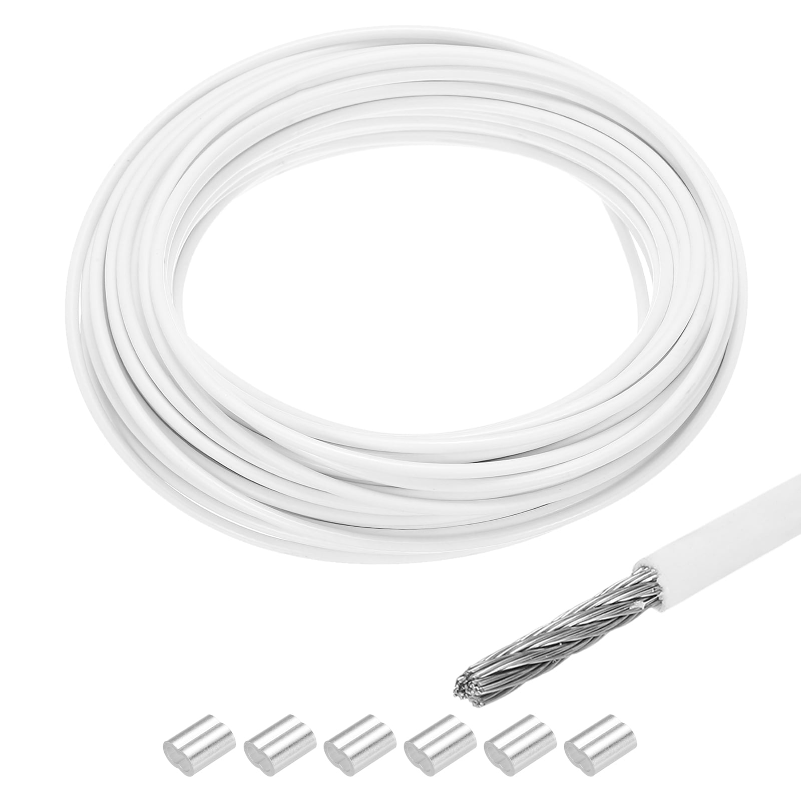 Uxcell 66Ft(20m) Wire Rope 304 Stainless Steel Cable 1/8"(3mm) Vinyl ...