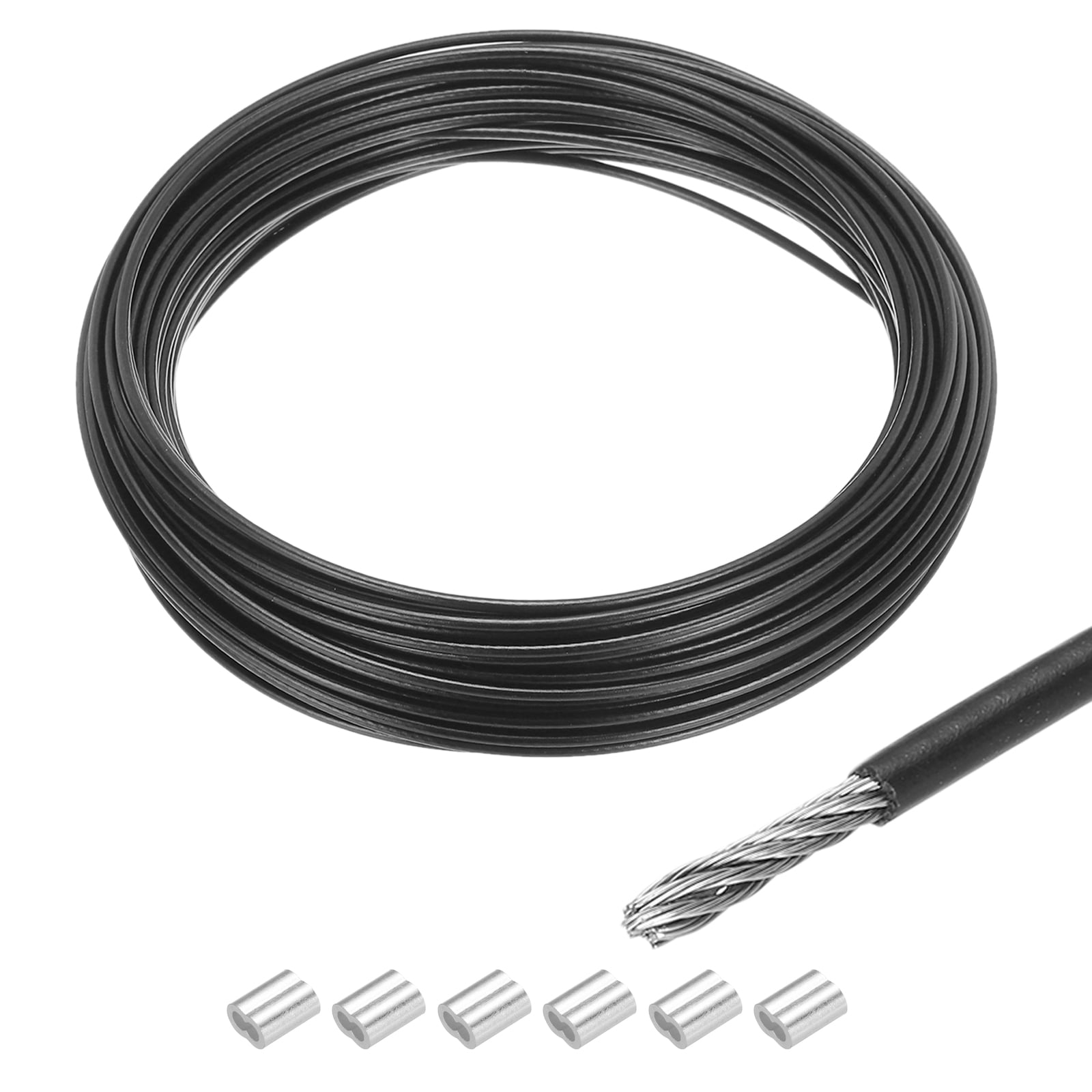 Uxcell 66Ft(20m) Wire Rope 304 Stainless Steel Cable 5/64"(2mm) Vinyl Coated with 6Pcs Aluminum ...