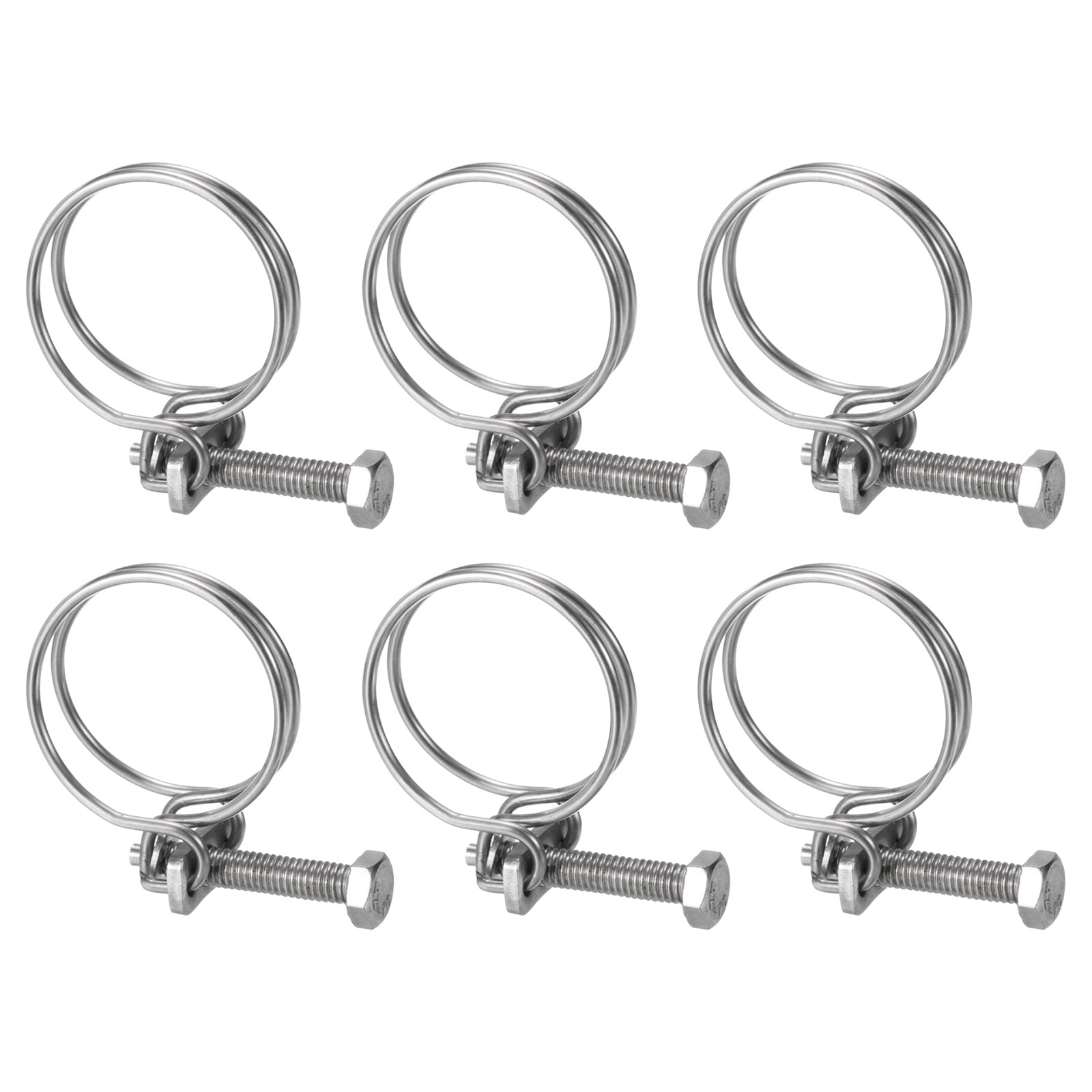 Uxcell 6Pack Double Wire Hose Clamp, 28-32mm Adjustable Stainless Steel ...