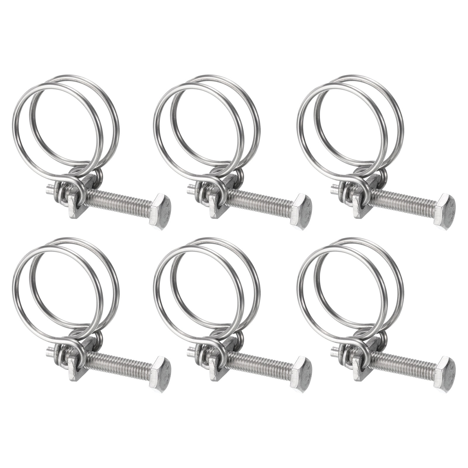 Uxcell 6Pack Double Wire Hose Clamp, 36-40mm Adjustable Stainless Steel ...