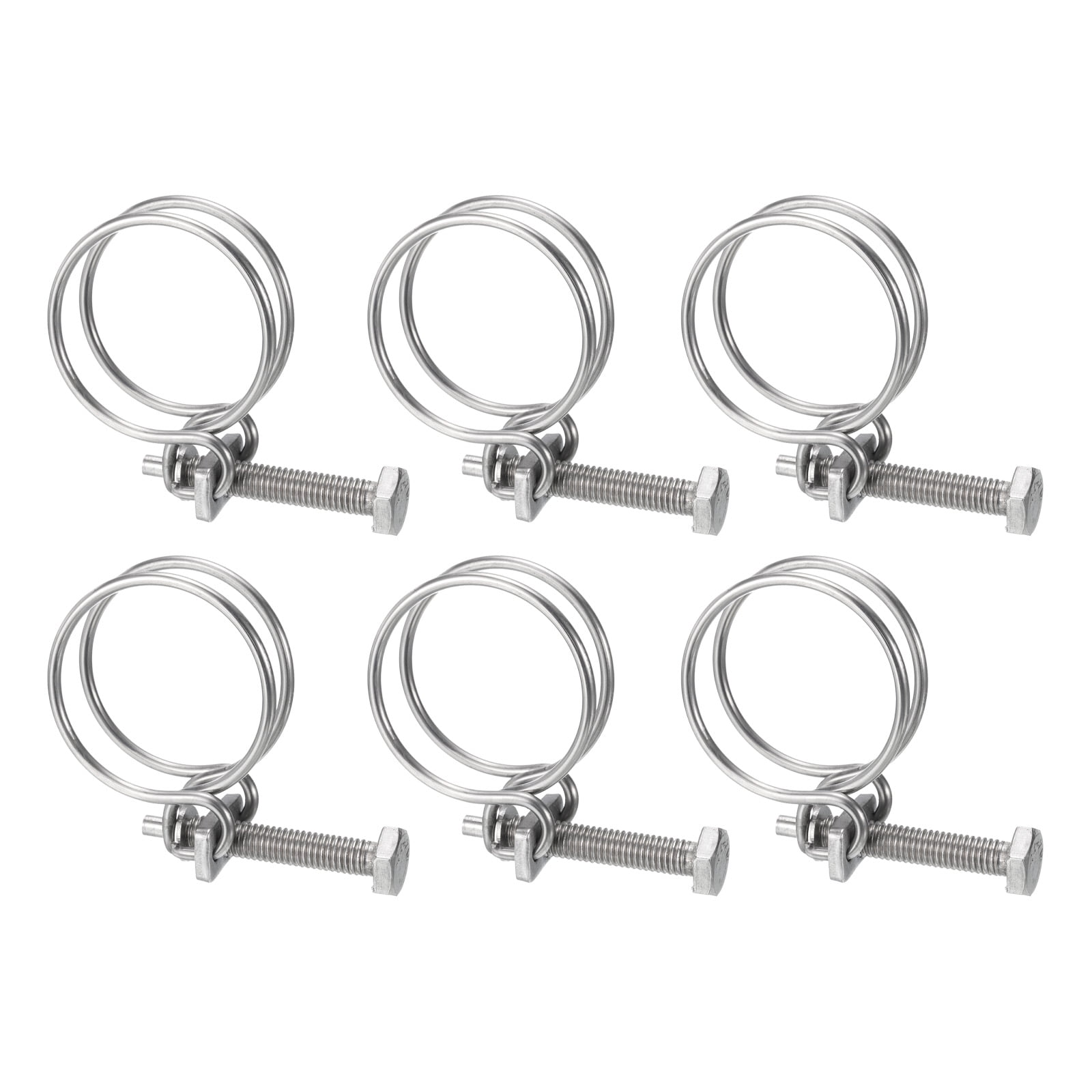 Uxcell 6Pack Double Wire Hose Clamp, 40-45mm Adjustable Stainless Steel ...