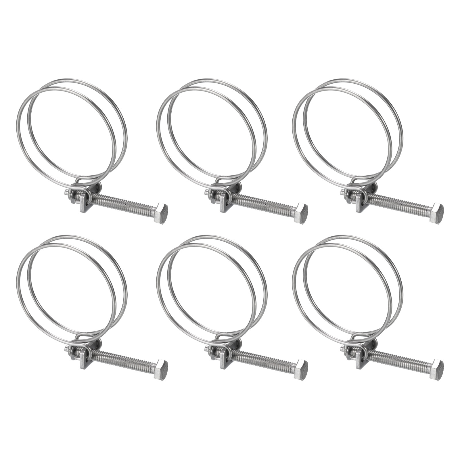 Uxcell 6Pack Double Wire Hose Clamp, 43-48mm Adjustable Stainless Steel ...