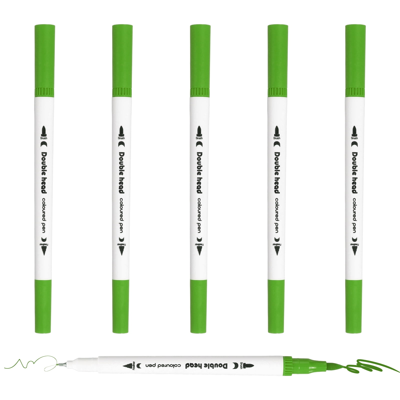 Uxcell 6Pack Dual Brush Markers, Light Green Watercolor Fine and Brush ...