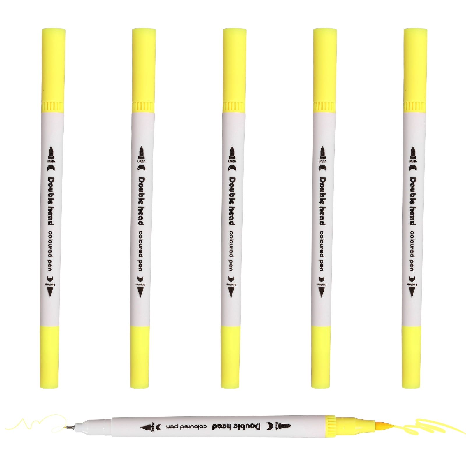 Uxcell 6Pack Dual Brush Markers, Neon Yellow Watercolor Fine and Brush ...