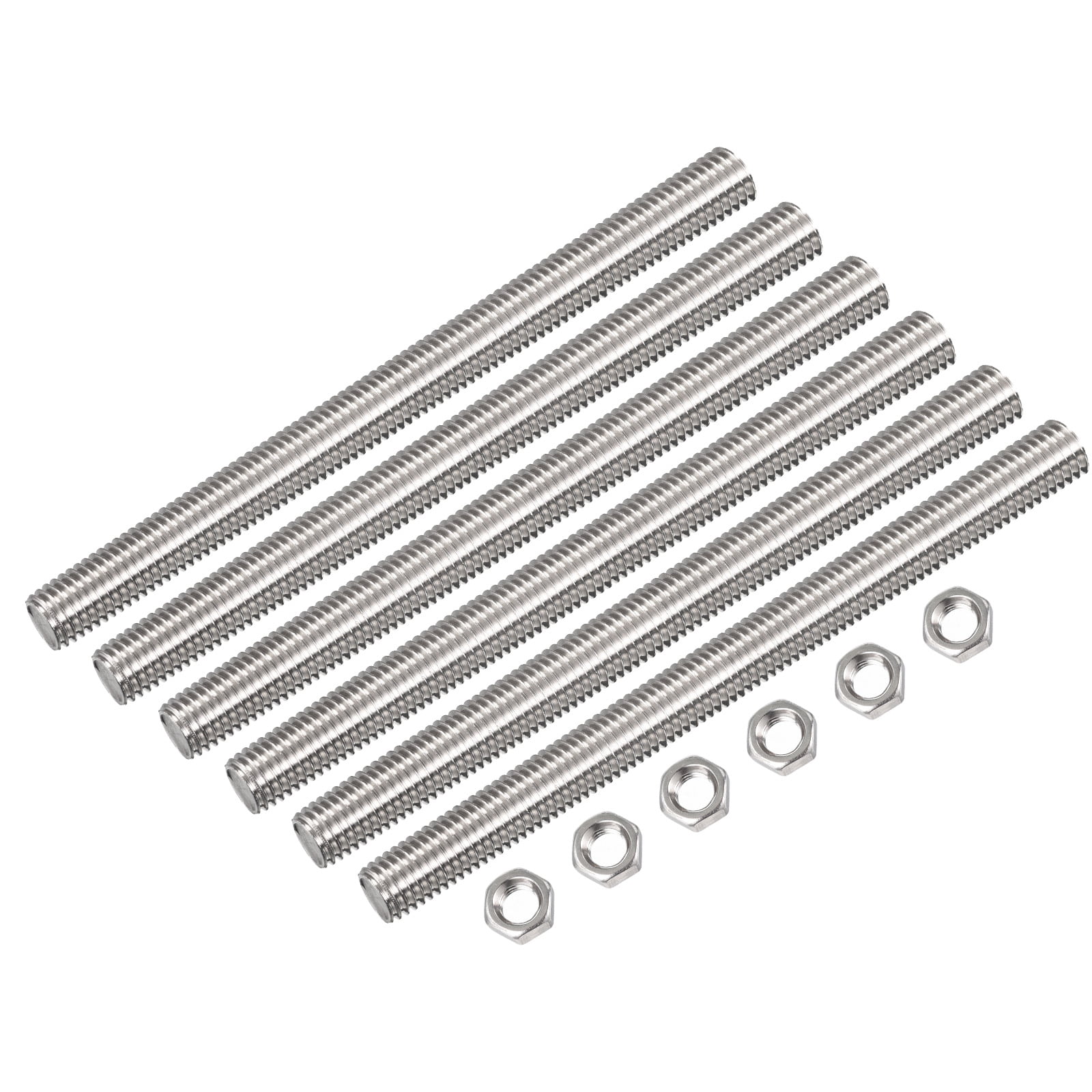 Uxcell 6Pack M10 x 400mm Fully Threaded Rod w 6Pack Hex Nuts, 1.5mm ...