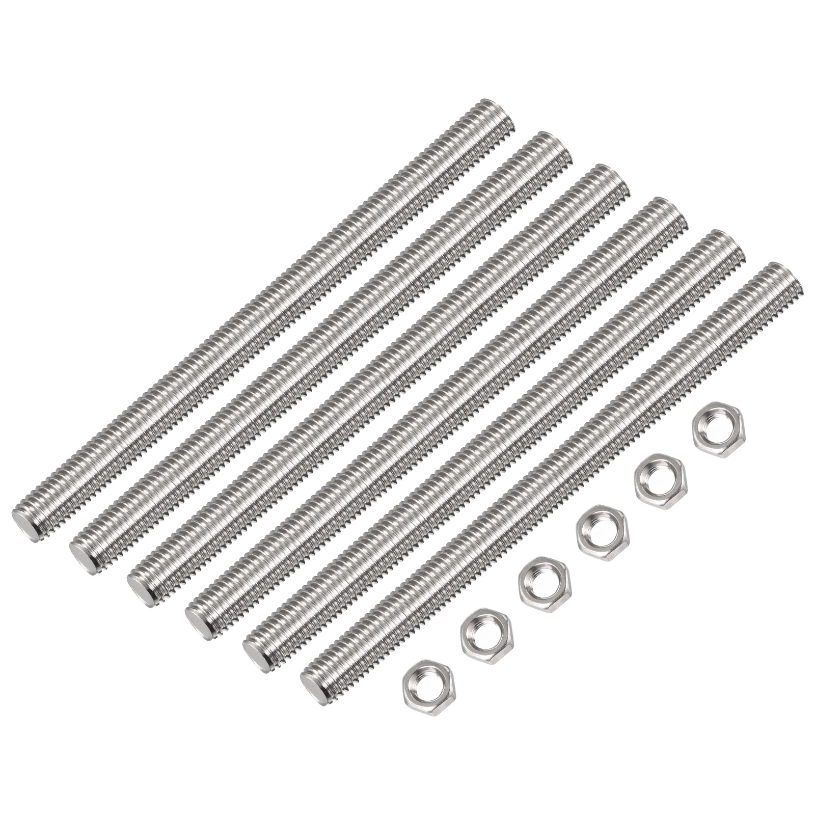 Uxcell 6Pack M14 x 200mm Fully Threaded Rod w 6Pack Hex Nuts, 2mm Pitch ...