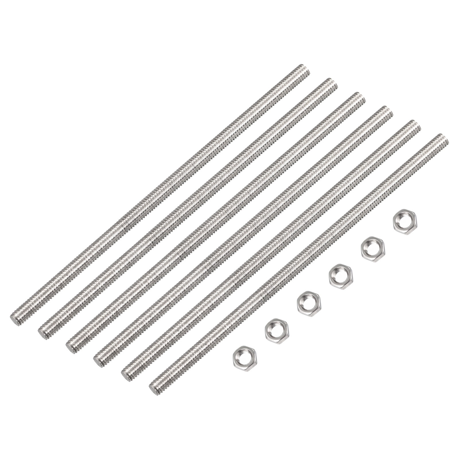 Uxcell 6Pack M4 x 200mm Fully Threaded Rod w 6Pack Hex Nuts, 0.7mm ...
