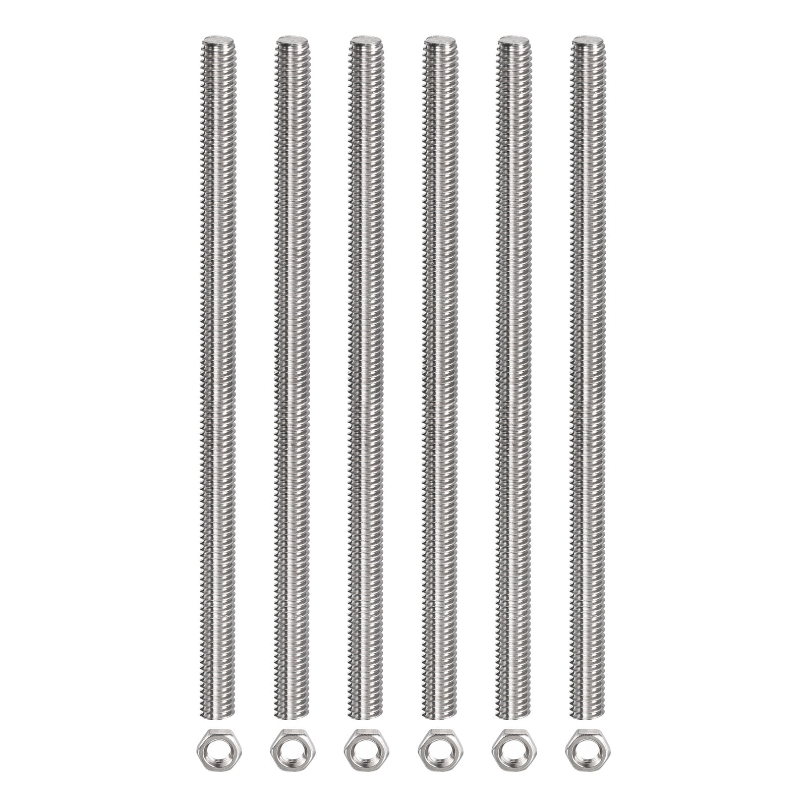 Uxcell 6Pack M6 x 250mm Fully Threaded Rod w 6Pack Hex Nuts, 1mm Pitch ...