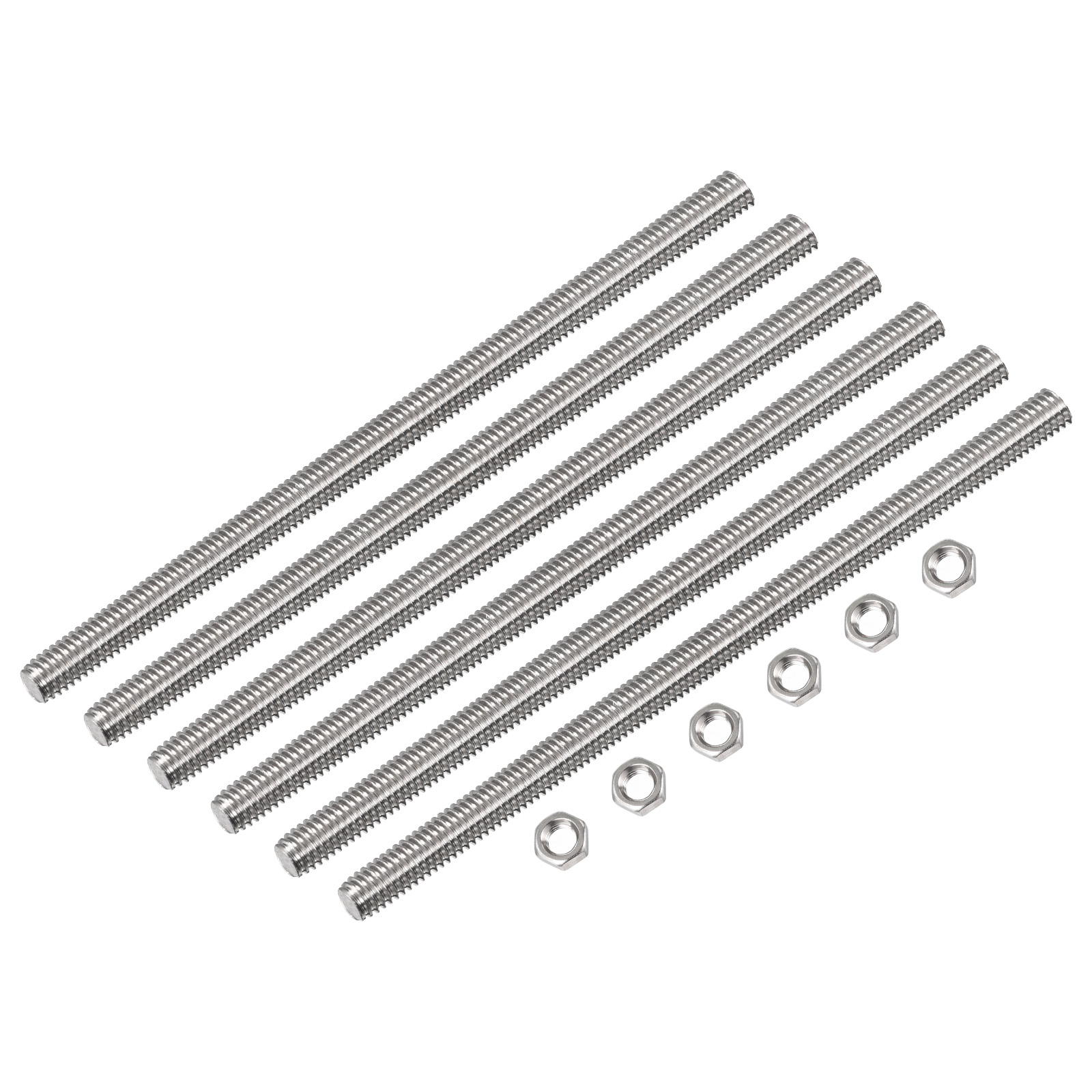 Uxcell 6Pack M6 x 250mm Fully Threaded Rod w 6Pack Hex Nuts, 1mm Pitch ...