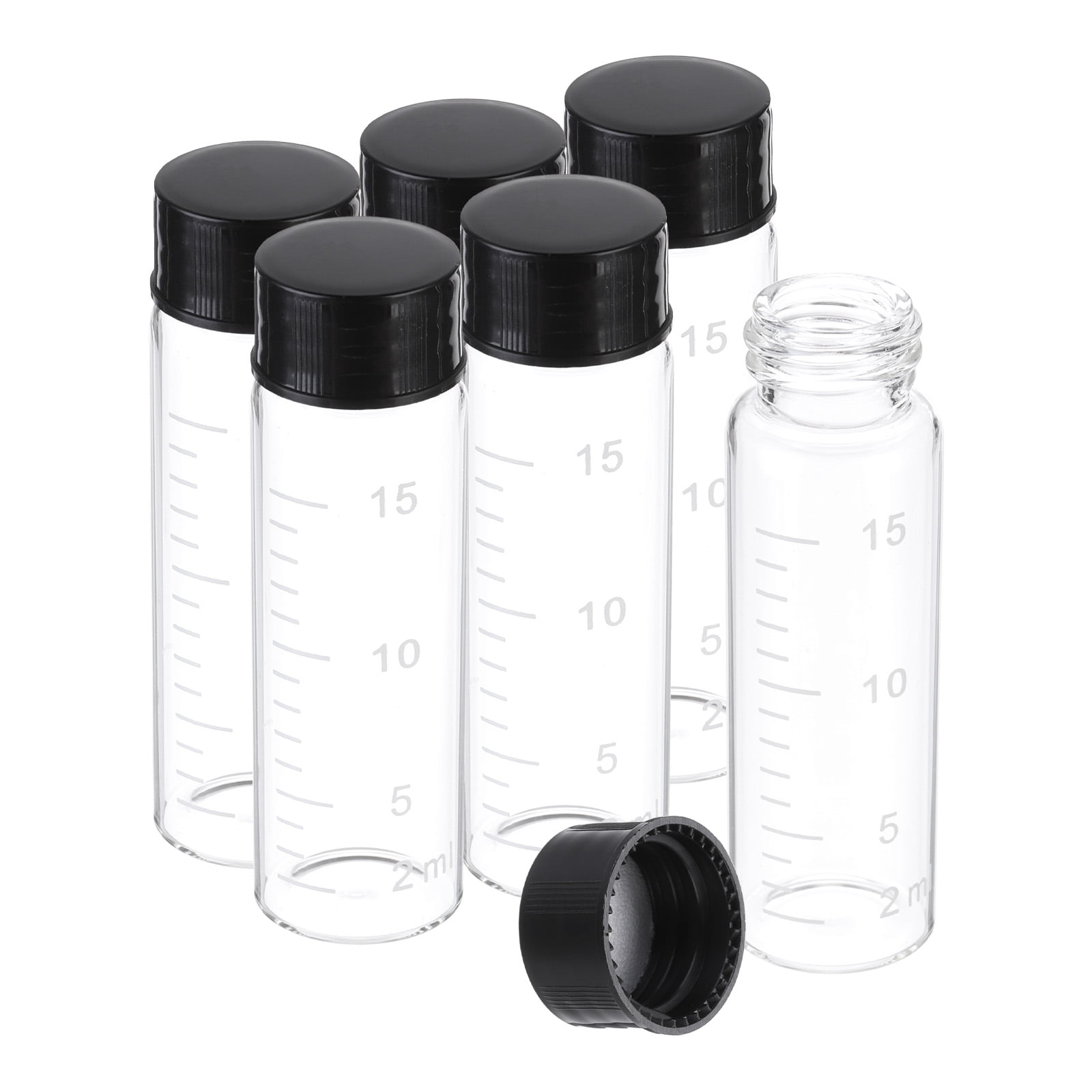 Uxcell 6Pcs 15ml Small Clear Glass Vials with Black Screw Cap ...