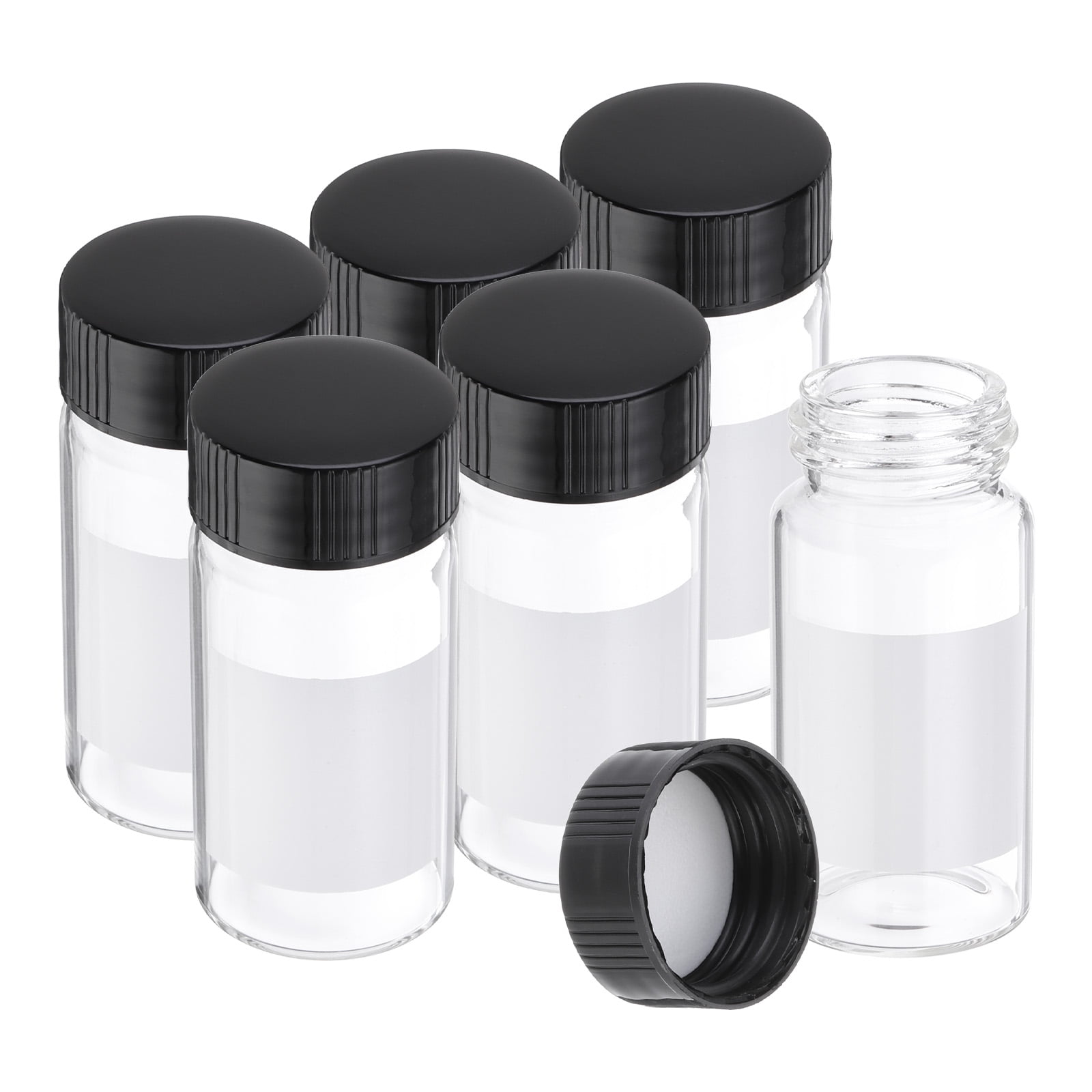 Uxcell 6Pcs 20ml Small Clear Glass Vials with Black Screw Cap ...